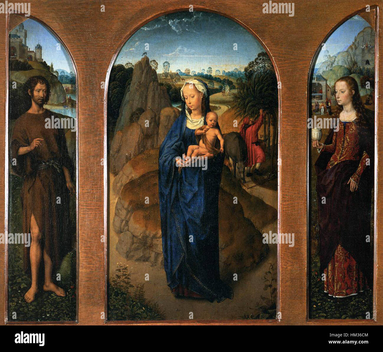 Hans Memling’s triptych ‘The Rest on the Flight into Egypt’ depicts the ...