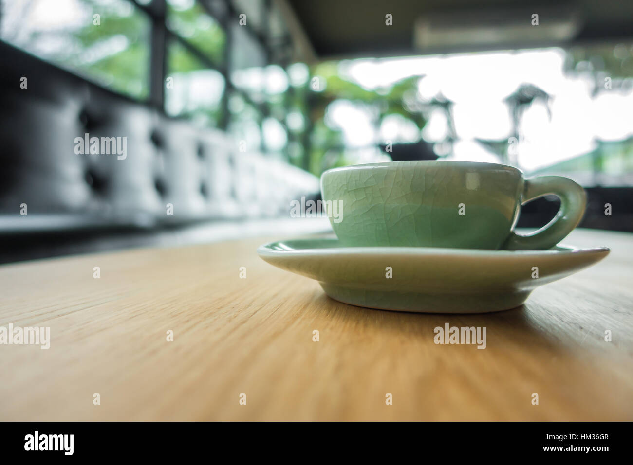 Espresso Coffee cup on wood table Stock Photo - Alamy