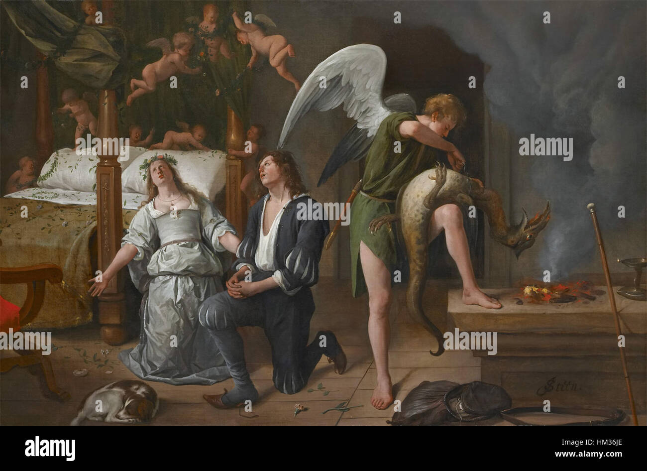 In this painting by Jan Steen, Tobias and Sarah pray while the ...