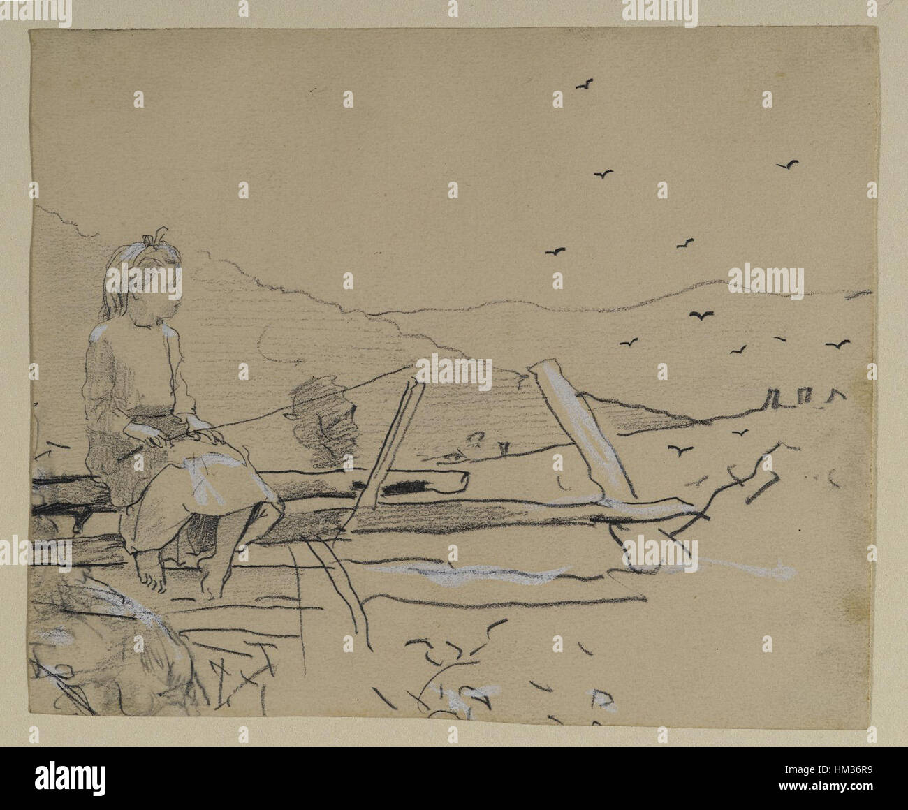 Winslow Homer's painting 'Girl Seated on Rail Fence' at the Brooklyn ...