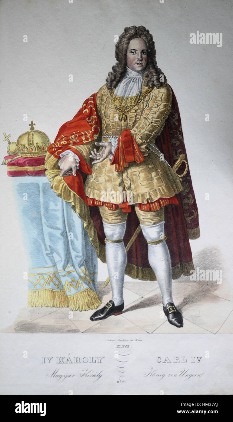 A lithograph depicting Karl VI, likely from the 18th century. The print ...