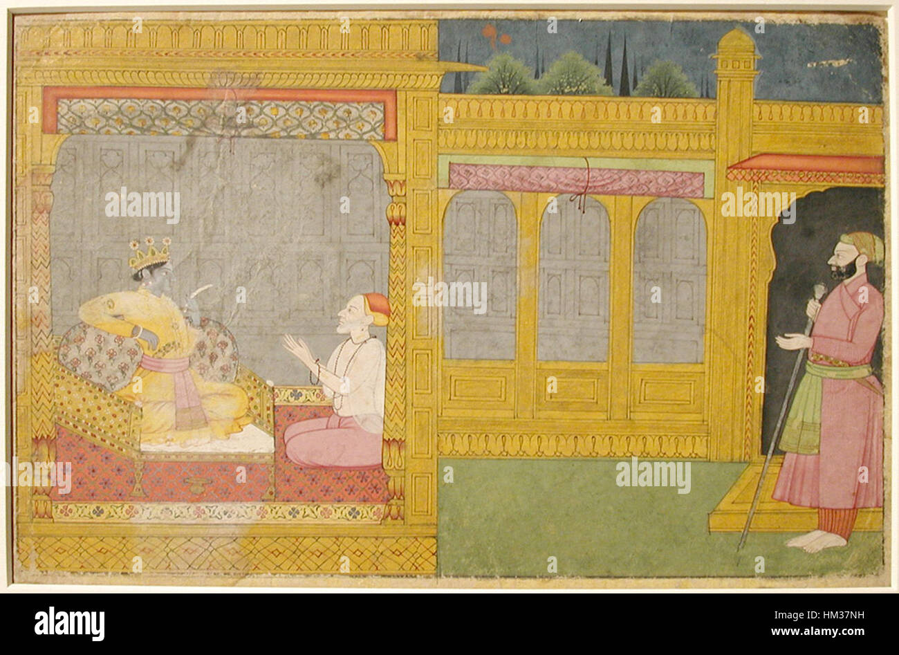 This painting depicts Lord Krishna reading a message from his beloved ...
