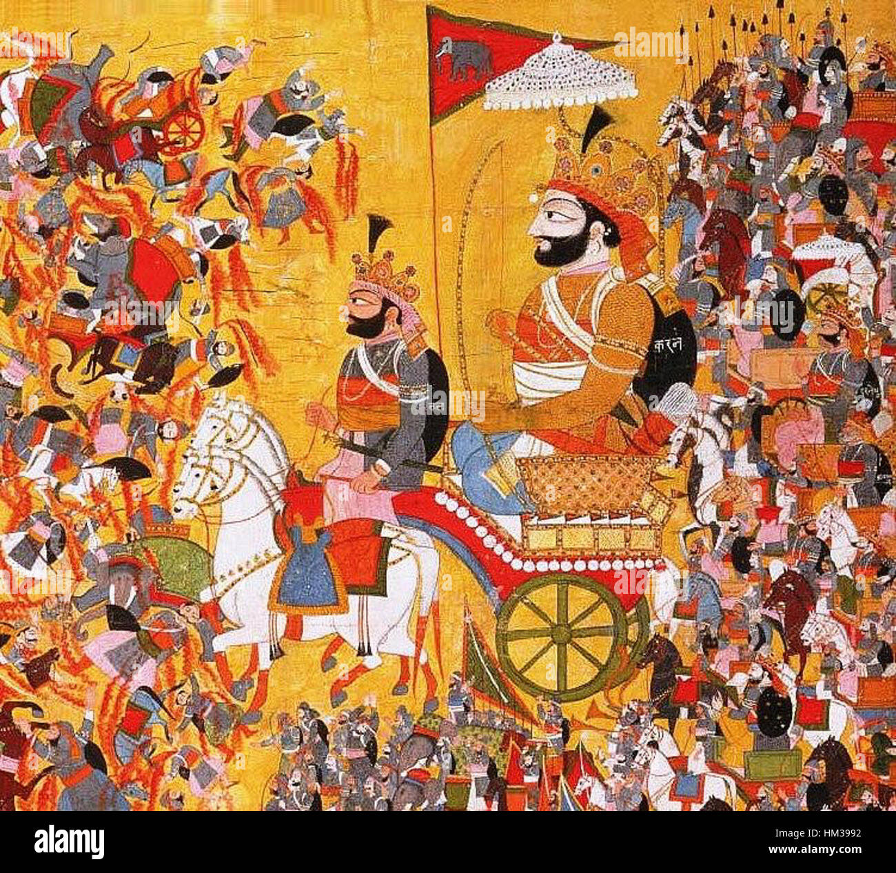 This artwork depicts Karna, a key figure from the Hindu epic ...