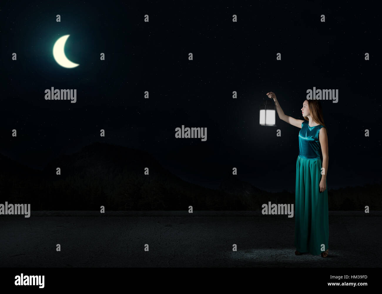 Girl lost in night Stock Photo - Alamy