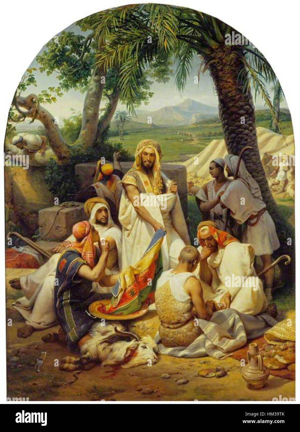 This painting illustrates the biblical story of Joseph's coat of many ...