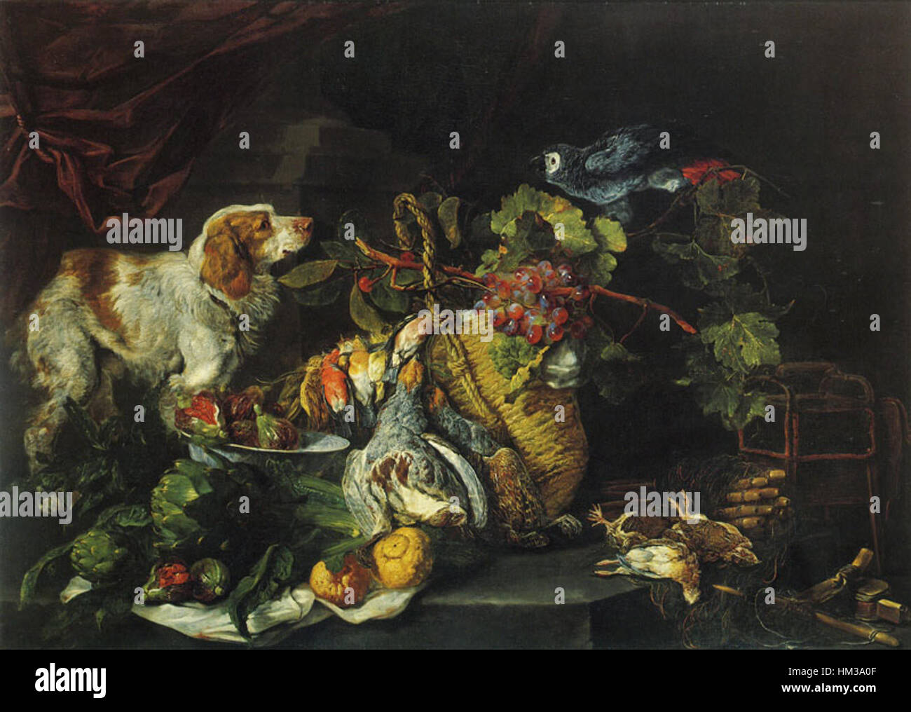 ‘Game Birds and Fruit with a Dog and Parrot’ by Jan Fyt, painted in ...