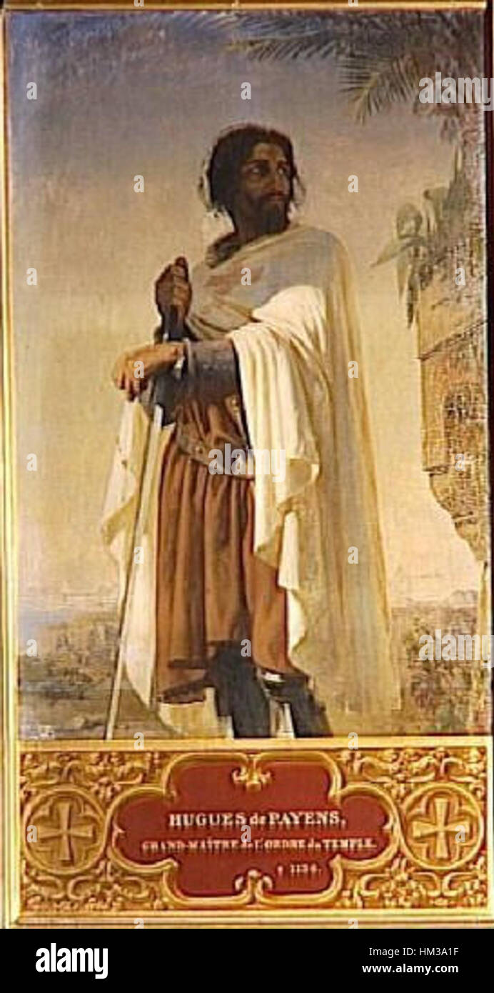 This historical painting depicts Hugues de Payens, the first Grand ...