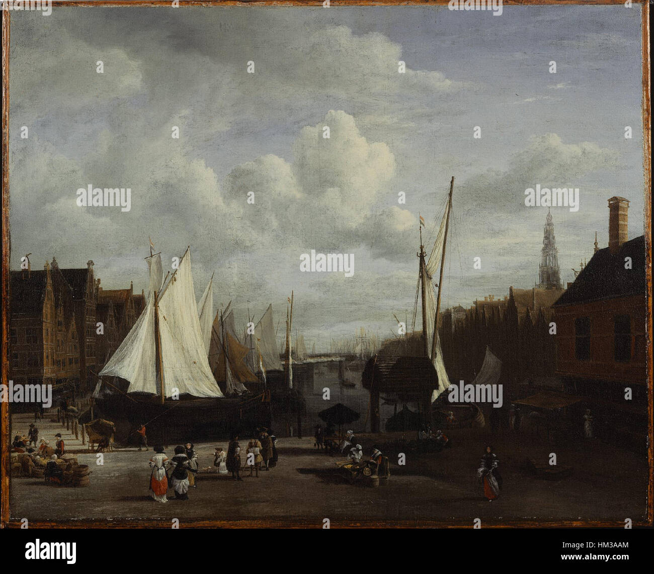 Jacob van Ruisdael’s *Quay at Amsterdam* portrays a bustling Dutch ...