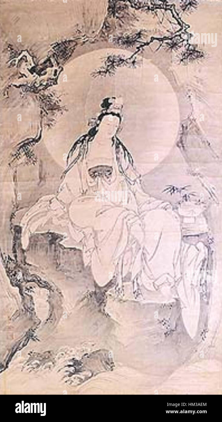 The artwork 'Kannon' by Kano Koi (Kenpukuji Ina) depicts the Buddhist ...