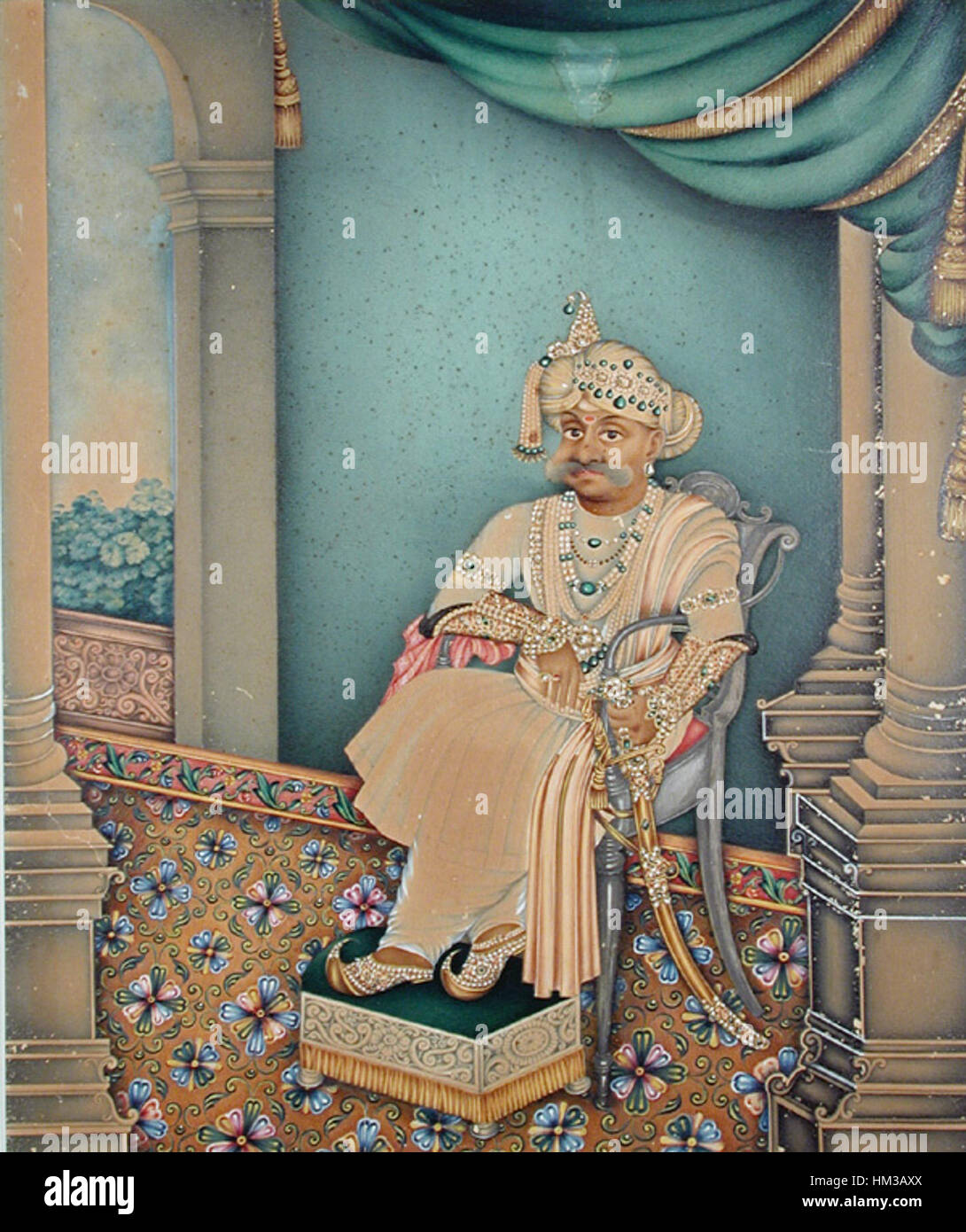 This painting shows *H. H. Krishnaraja Wodiyar III* enthroned ...