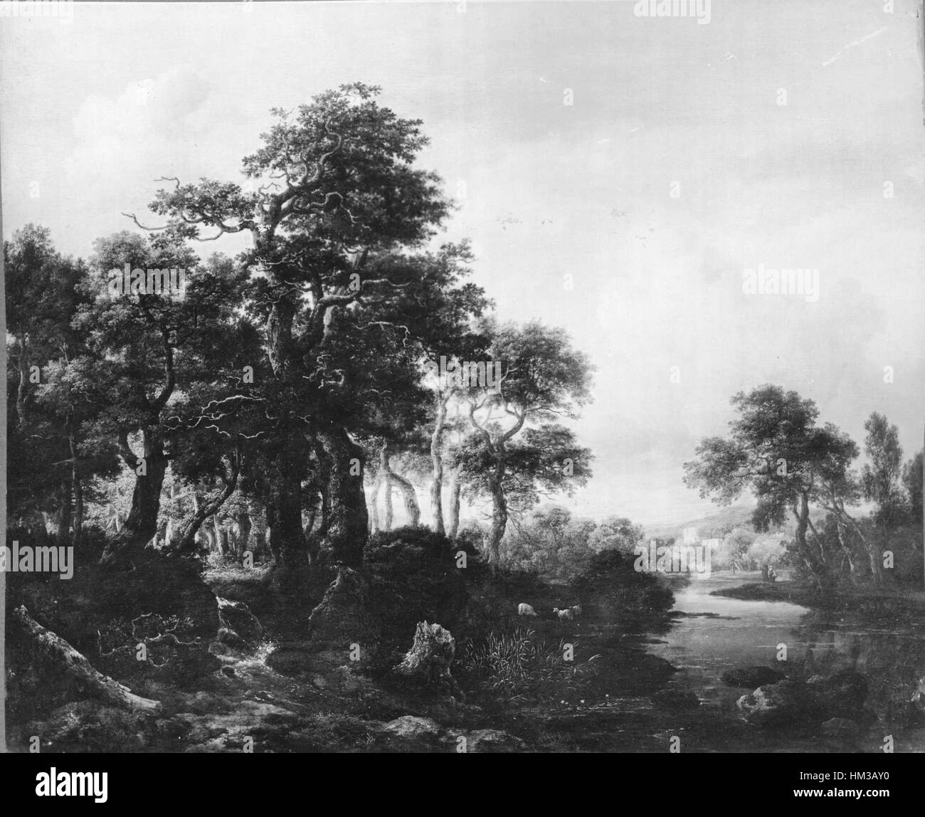 Jacob van Ruisdael’s painting 'A Wooded River Landscape with a Low ...