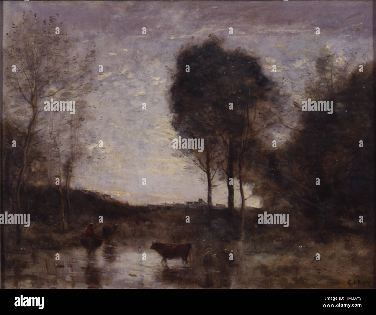 A painting by Jean-Baptiste-Camille Corot, 'Landscape with a Cow ...