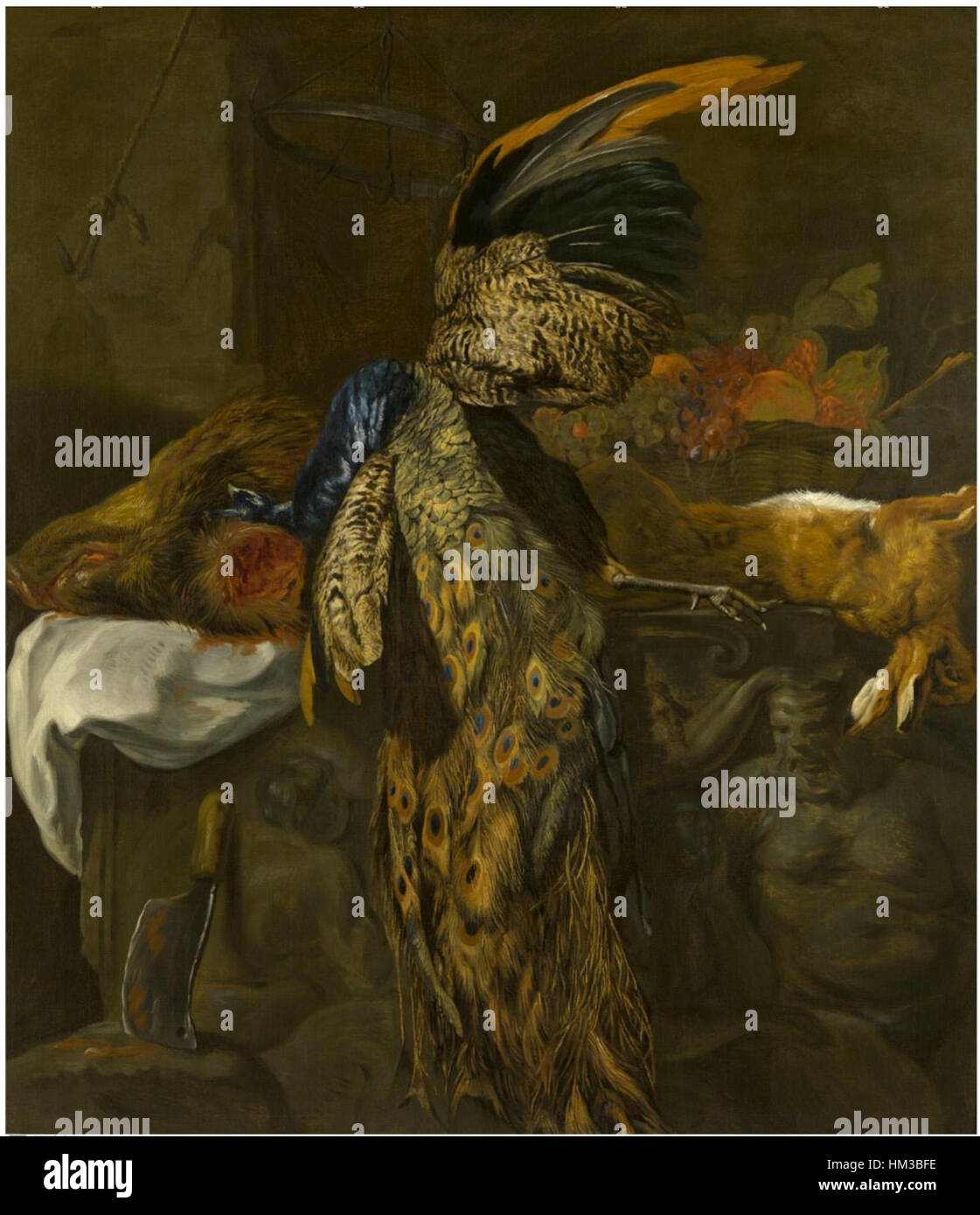 Jan Fyt - Hunting trophy with a dead peackock and a boar's head Stock ...