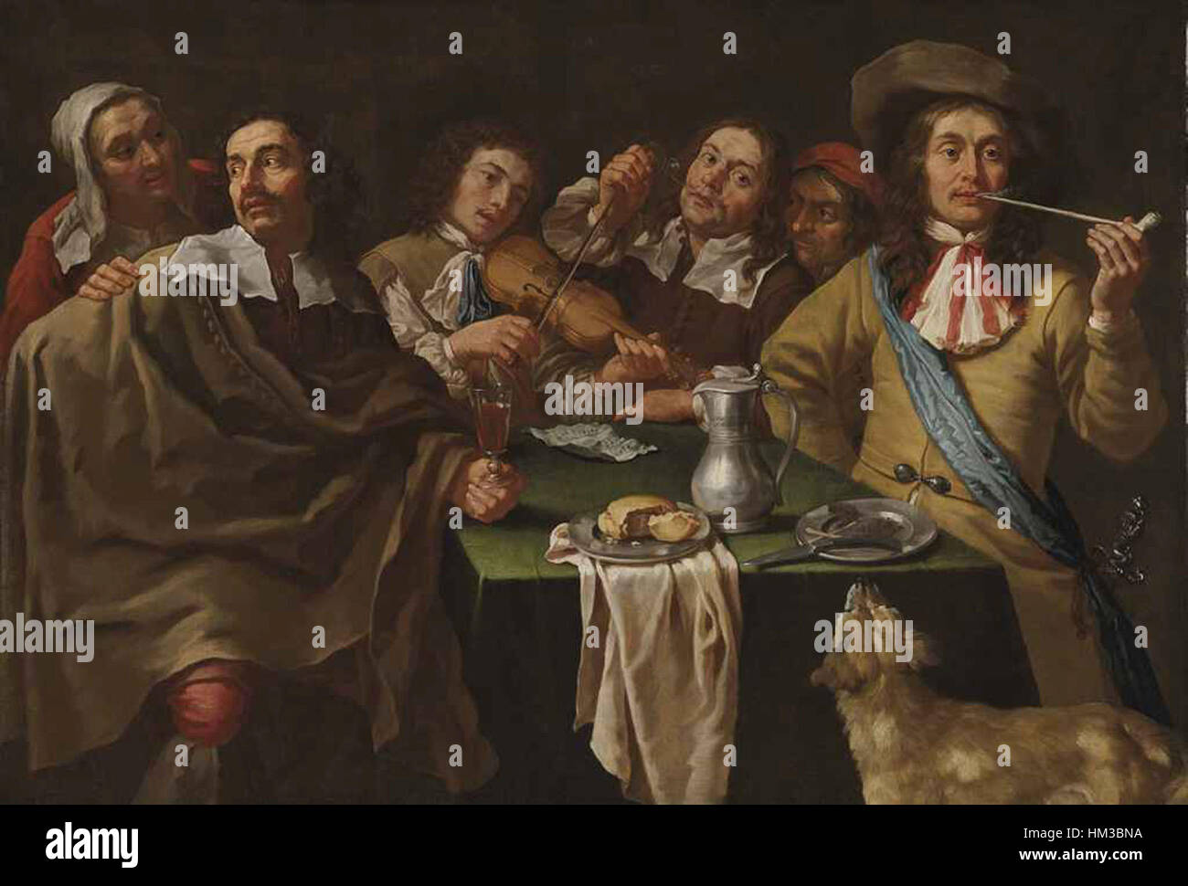 This painting by Gregorius Oosterlinck depicts a lively tavern scene ...