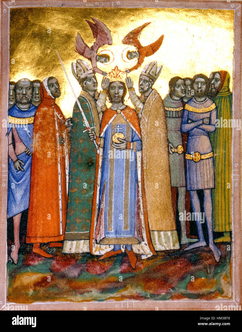 This historical painting, part of the 'Chronicon Pictum,' showcases the ...