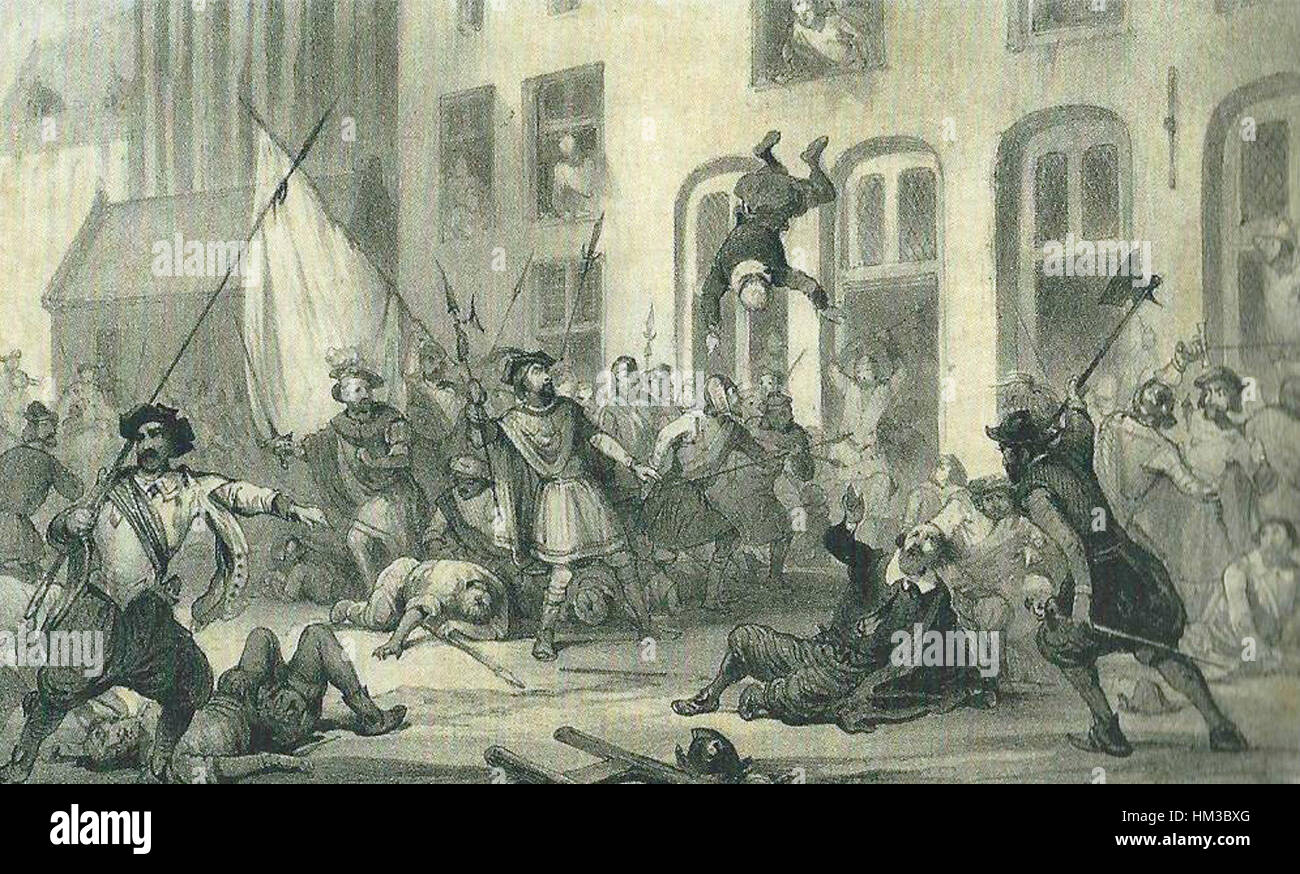 This historical artwork depicts the 1413 uprising in Groningen, a ...