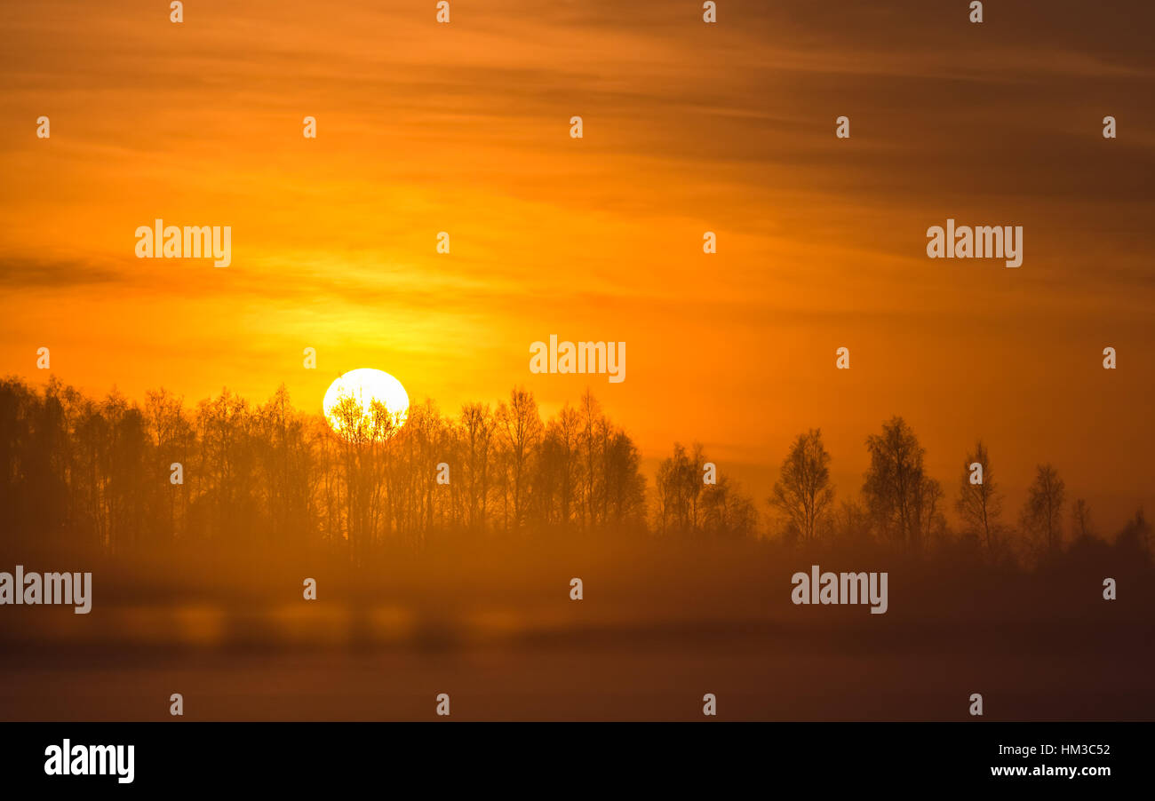 Misty winter sunset in Finland Stock Photo - Alamy