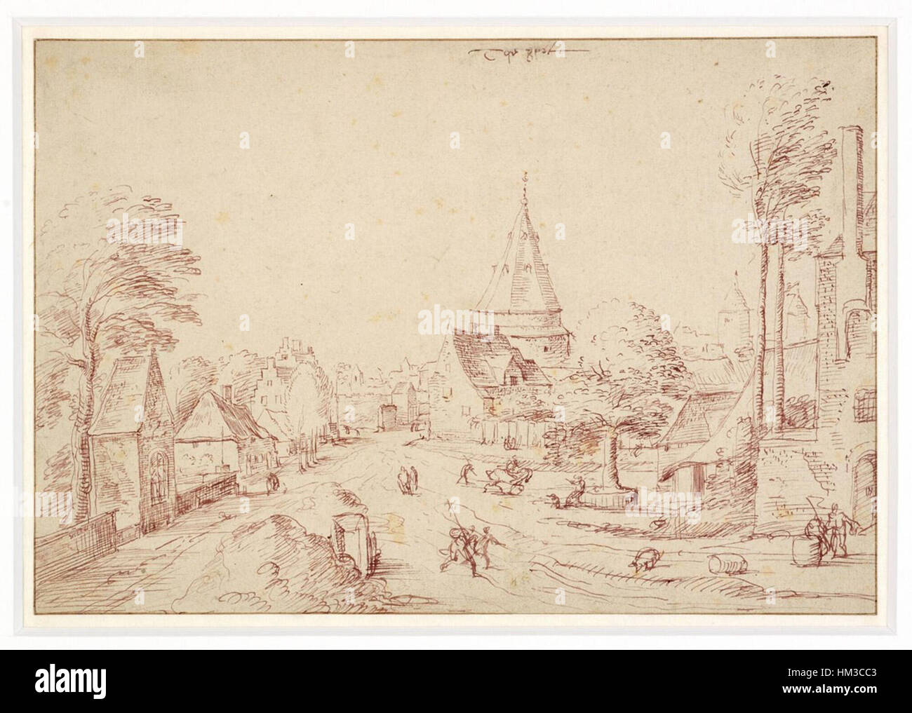 This attributed work to Jacob Grimmer features a village view scene ...