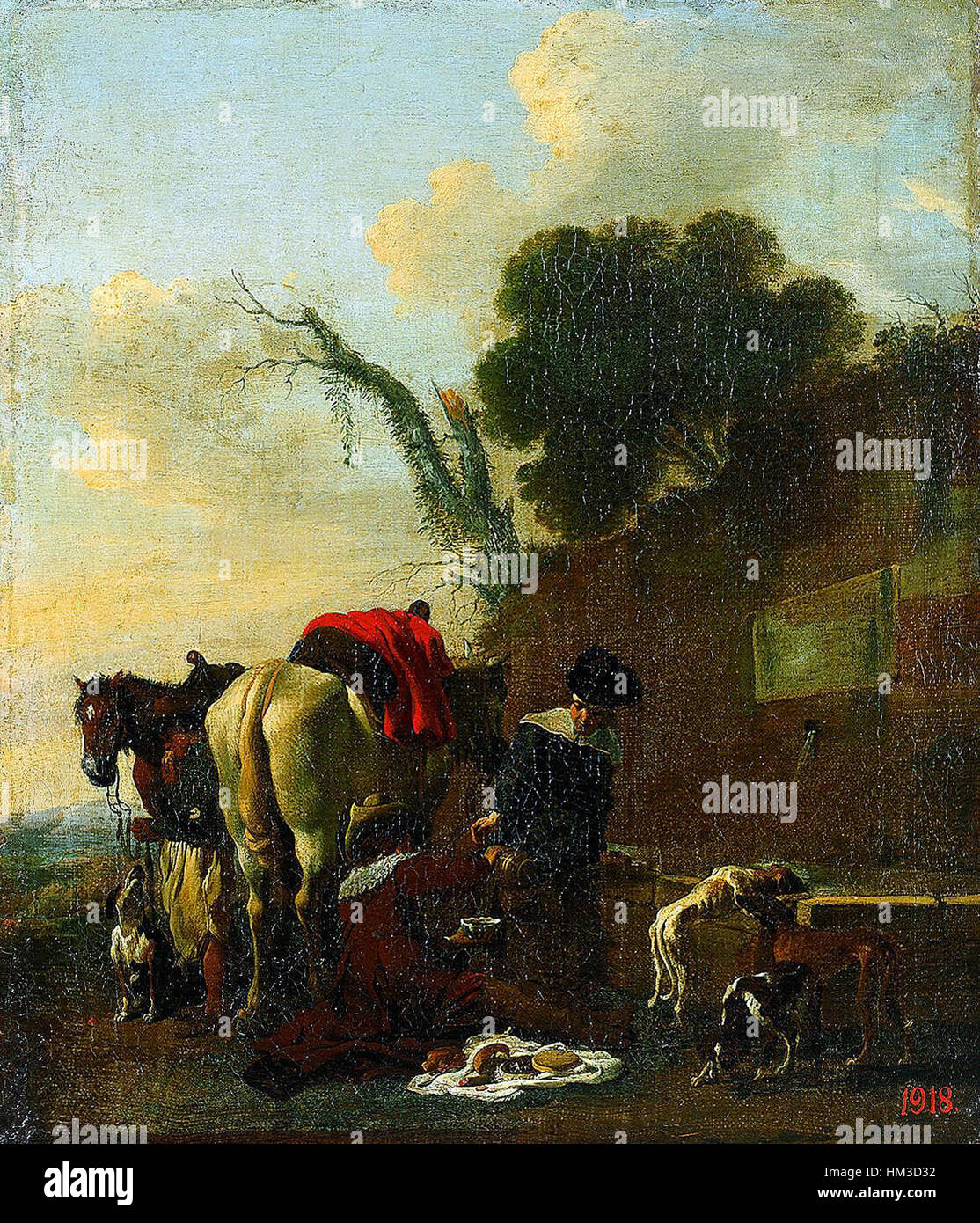 *Hunters at Rest* by Jan Miel, housed in the Hermitage Museum, depicts ...