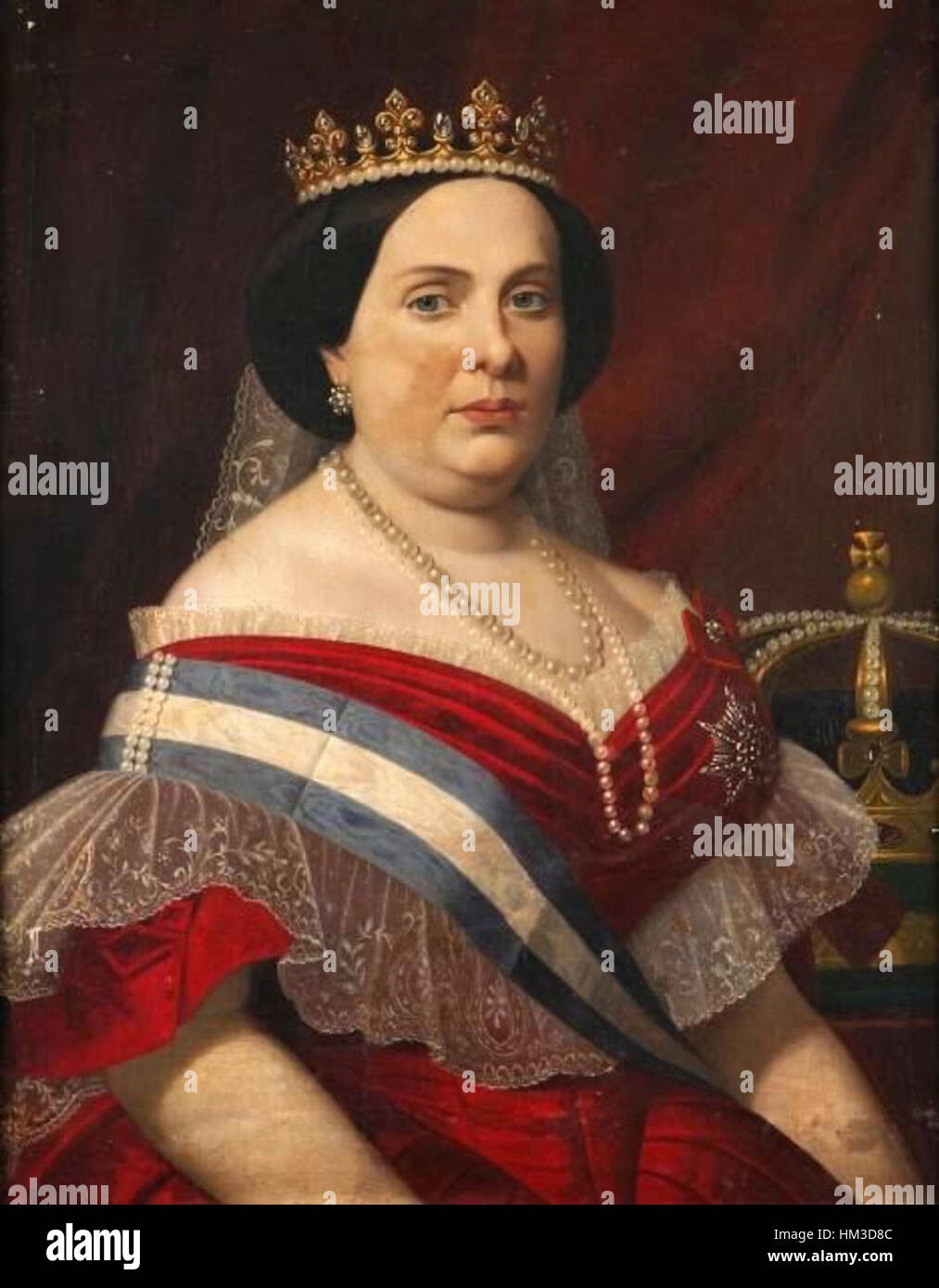 A portrait of Queen Isabel II of Spain, depicted in the classical style ...