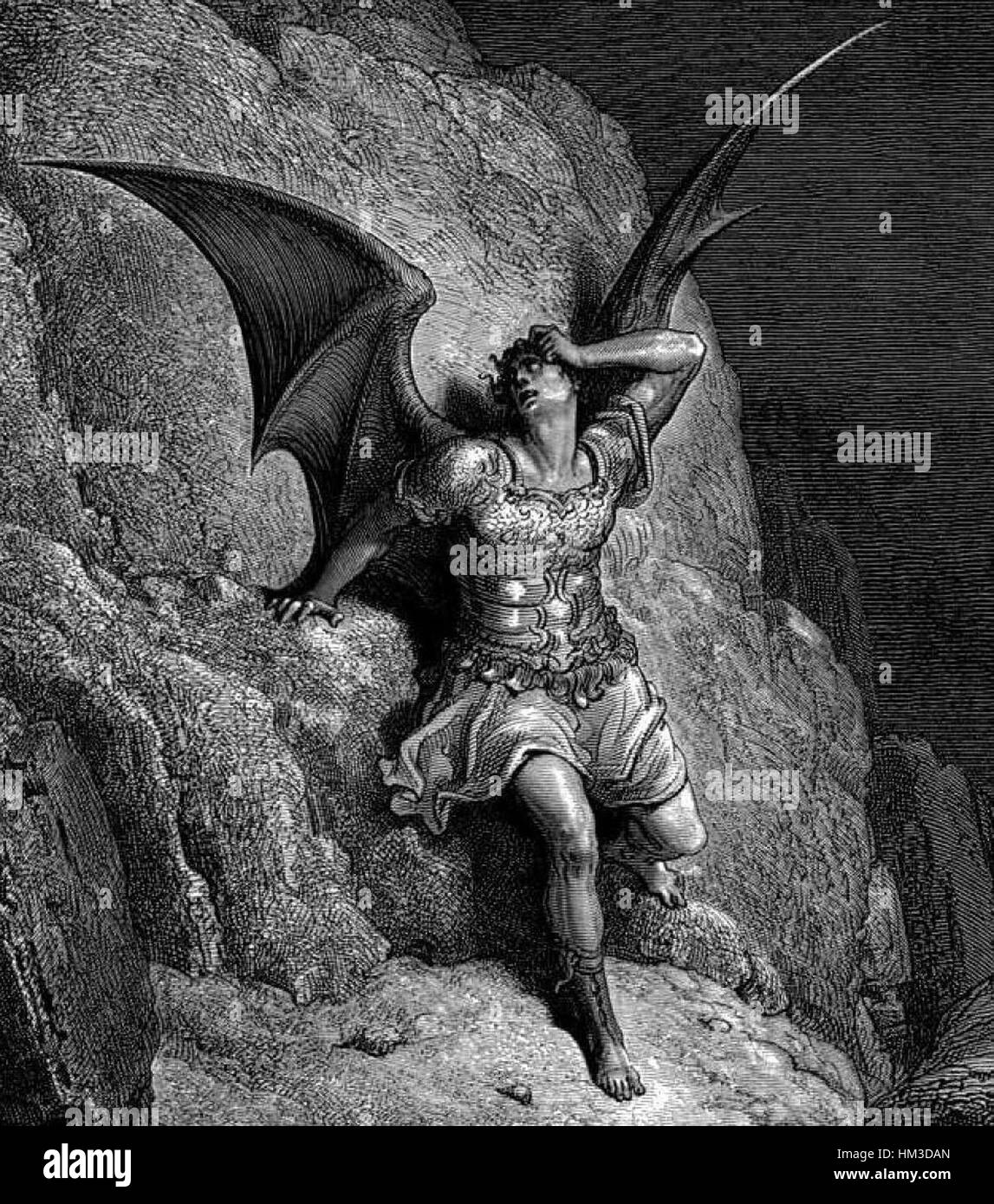 This engraving by Gustave Doré, titled *Satan Profile*, illustrates the ...