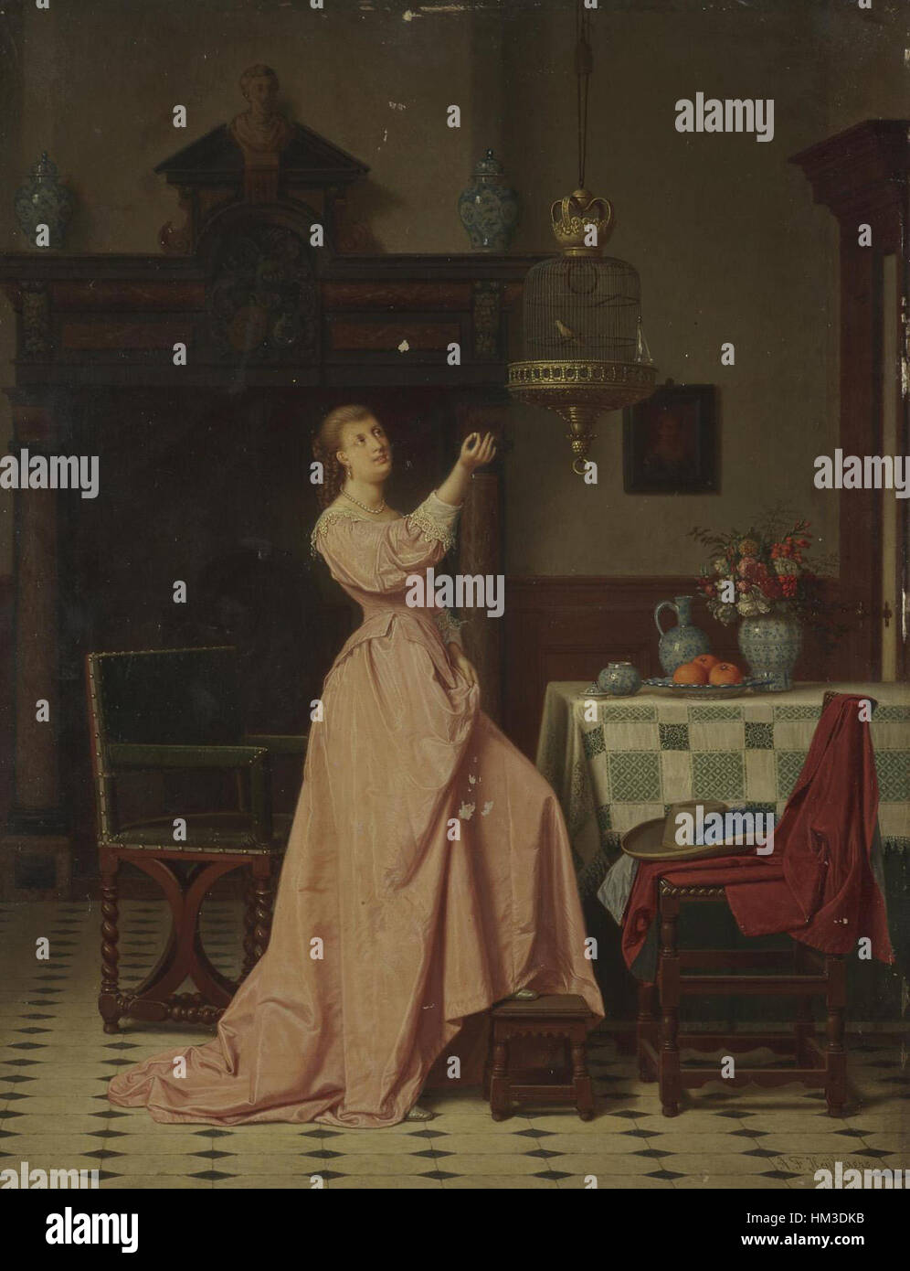 'Lady with Canary' by Heyliger is a portrait of a woman holding a ...