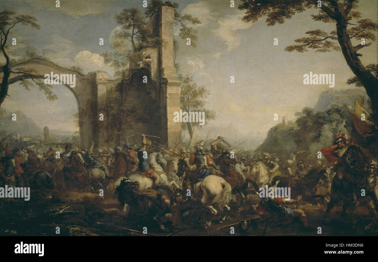 This painting by Jacques Courtois depicts a dramatic battle between ...