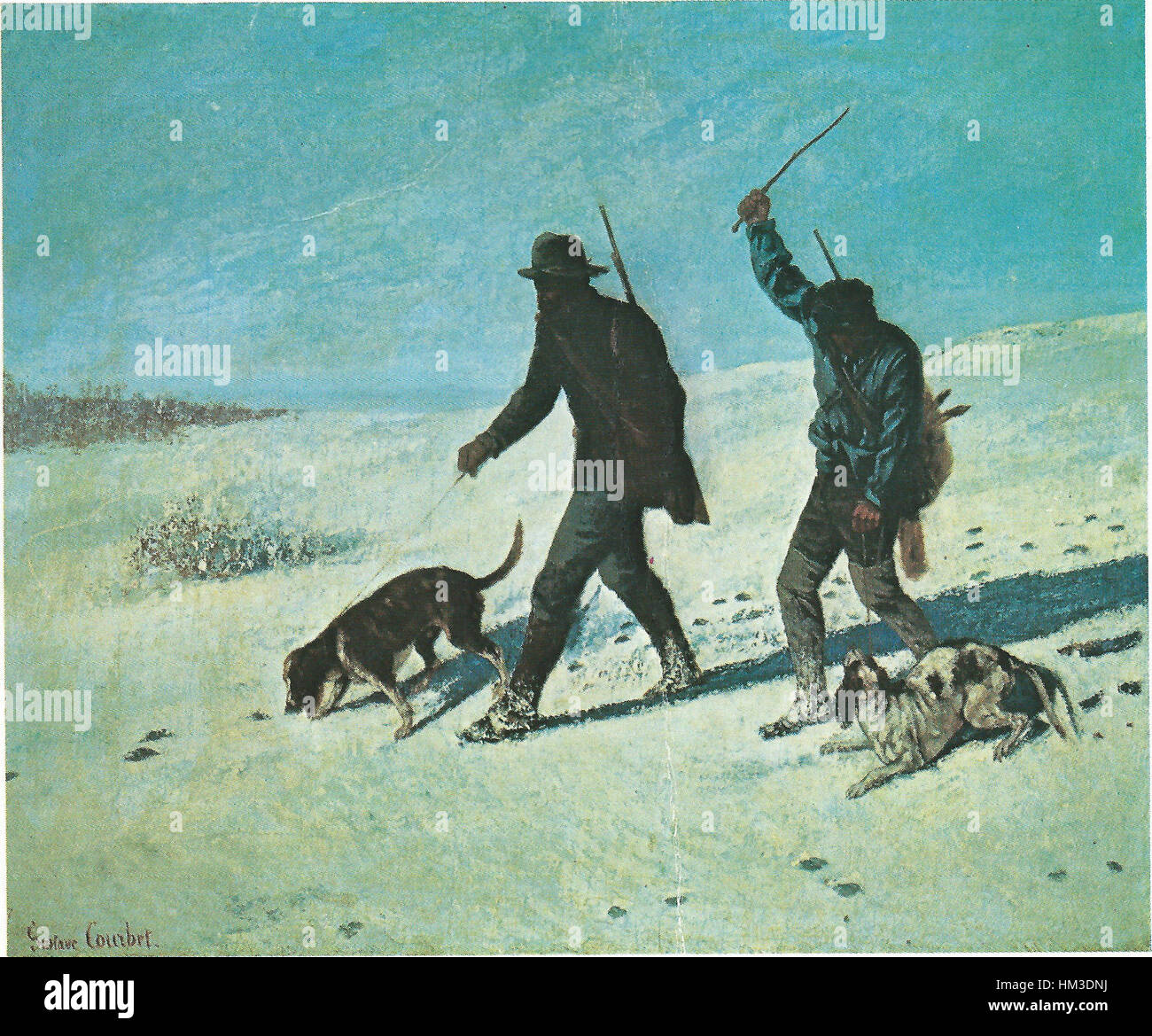 'Les Braconniers dans la neige' is an oil painting depicting poachers ...