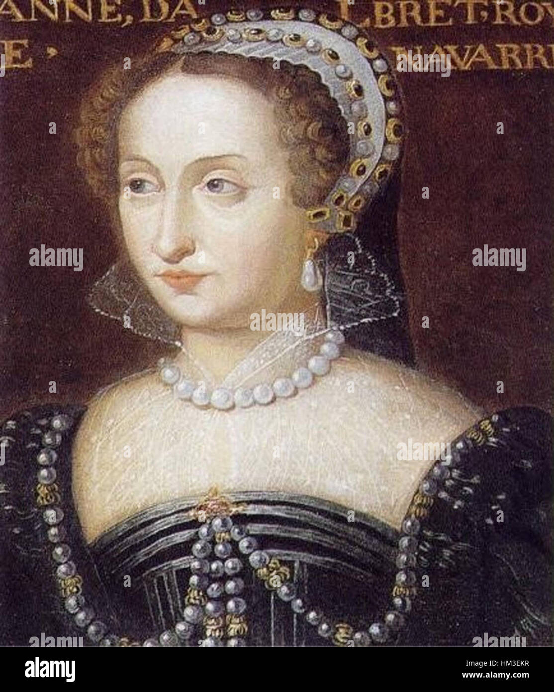 This artwork depicts Jeanne d'Albret, Queen of Navarre, alongside her ...