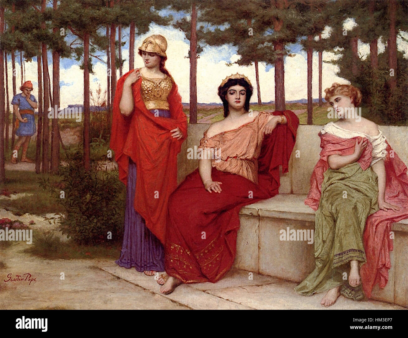 Gustav Pope’s *The Judgement of Paris* depicts the mythological story ...