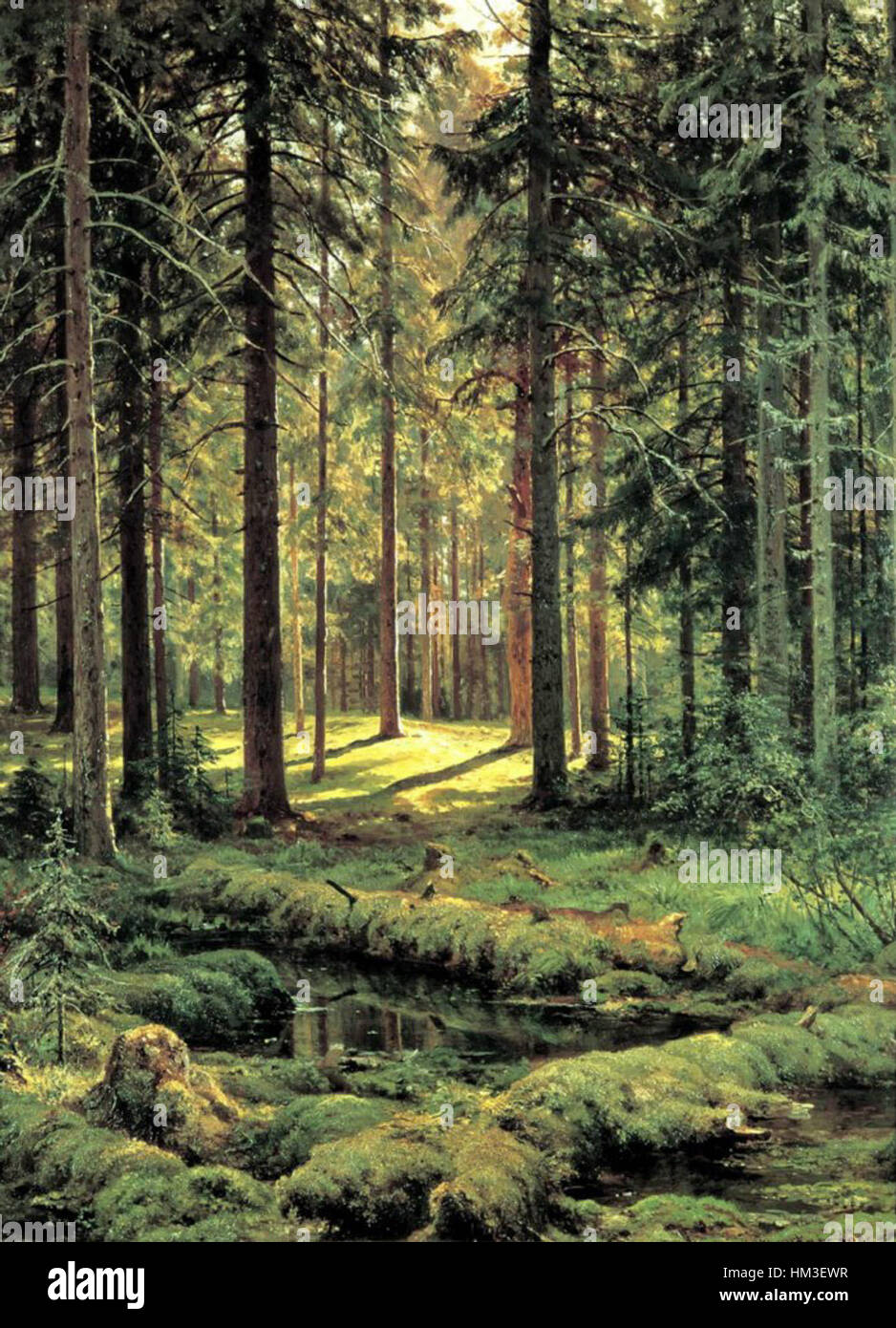 This painting, titled 'La Foresta di Conifere,' depicts a coniferous ...