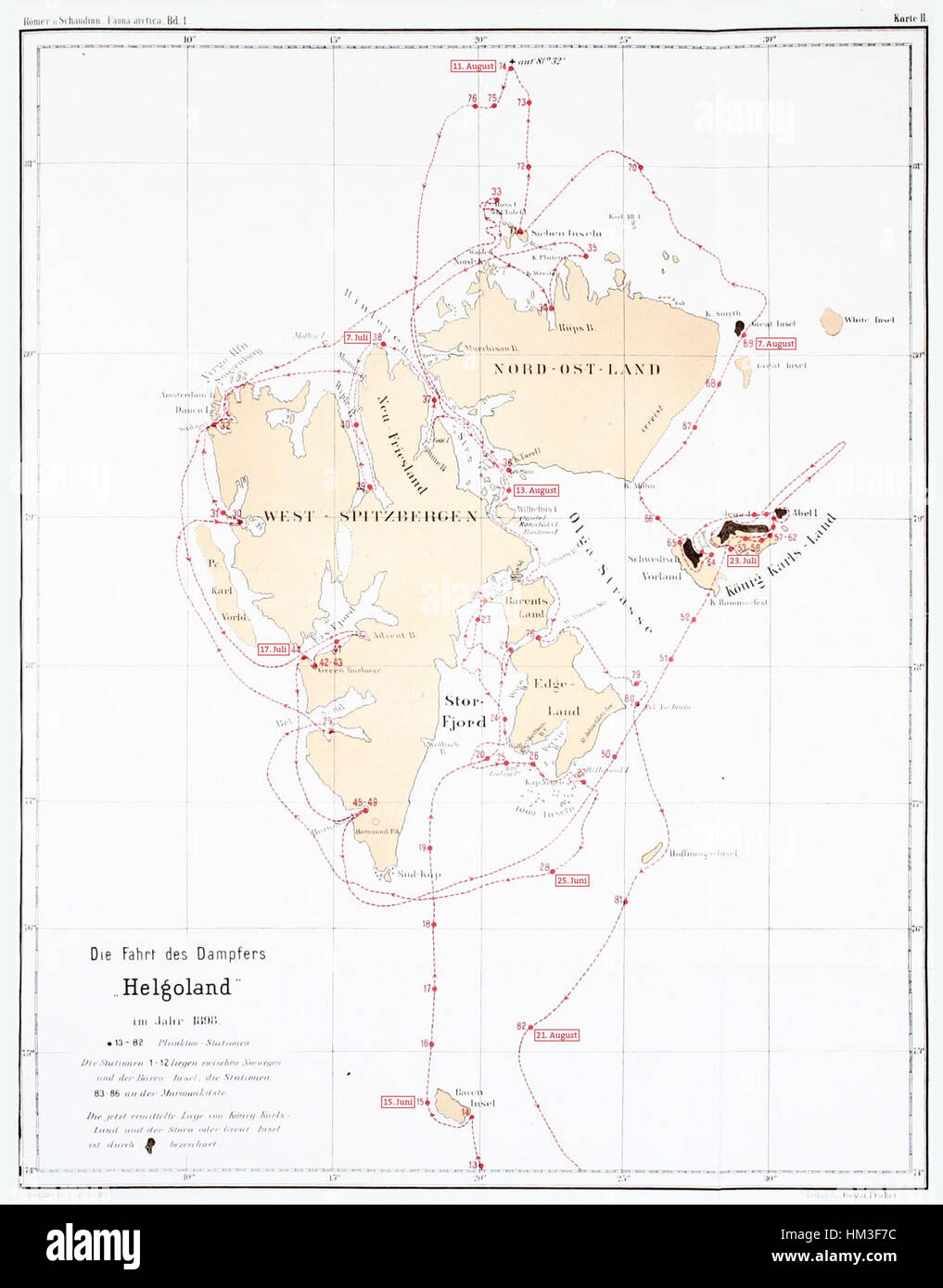 This 1898 map titled 'Karte Dampfer Helgoland Spitzbergen' shows the ...