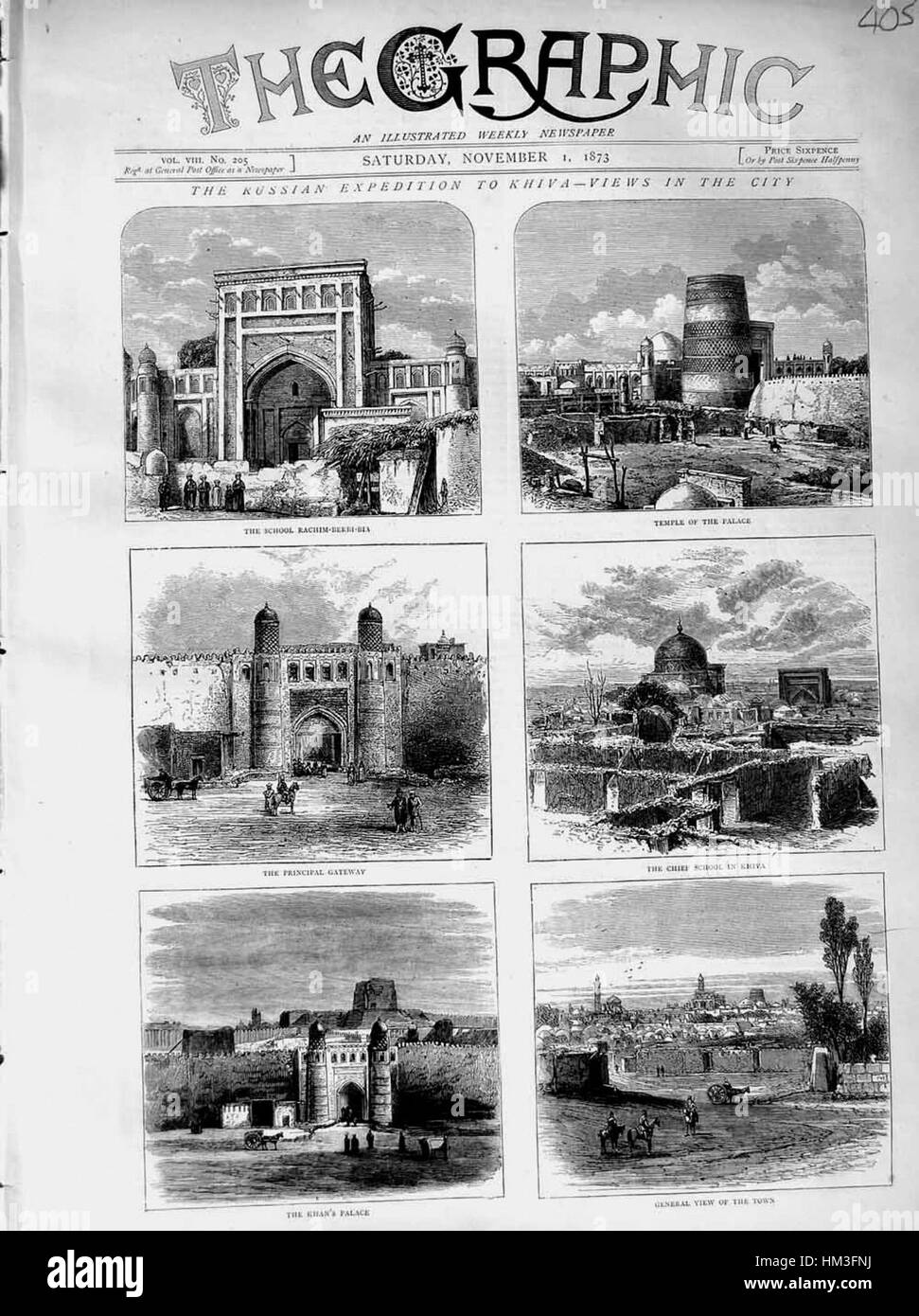 This 1873 painting depicts the Khiva Temple Palace, a notable ...