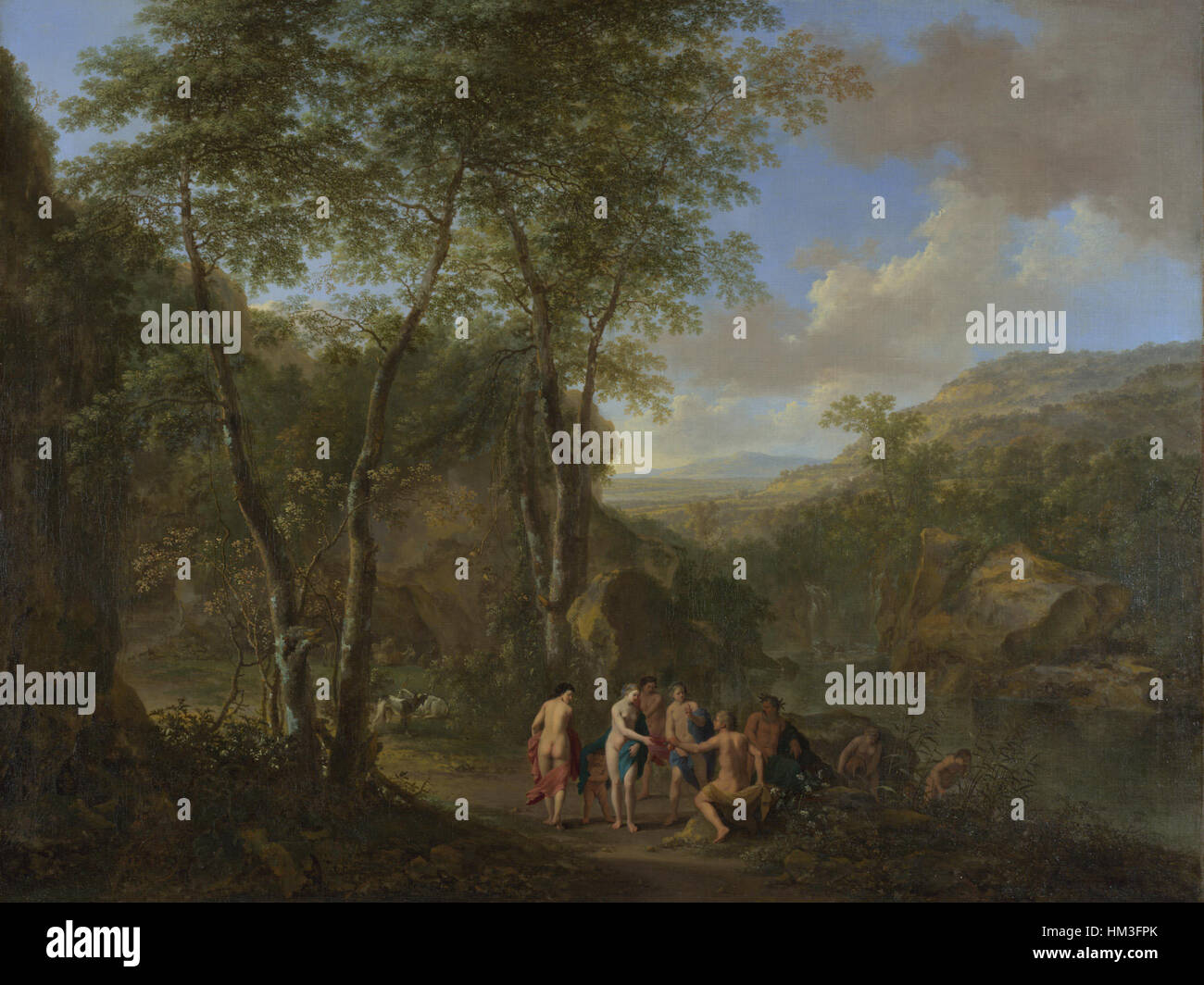 The painting 'Landscape with the Judgement of Paris' by Jan Both and ...