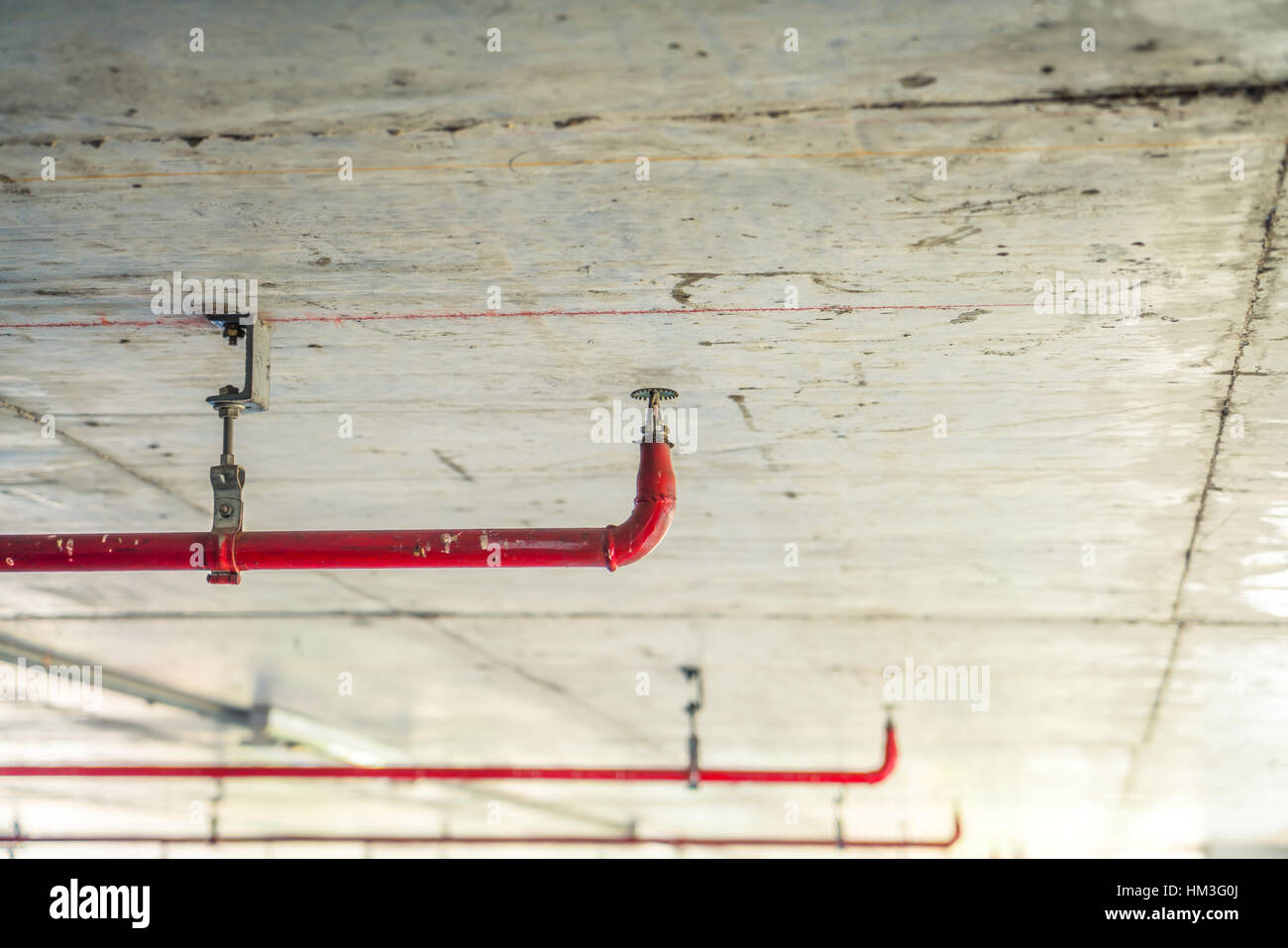 Fire sprinkler and red pipe ( Filtered image processed vintage effect ...