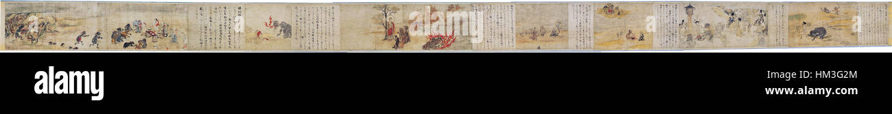 A panoramic painting depicting the theme of hunger, possibly related to ...