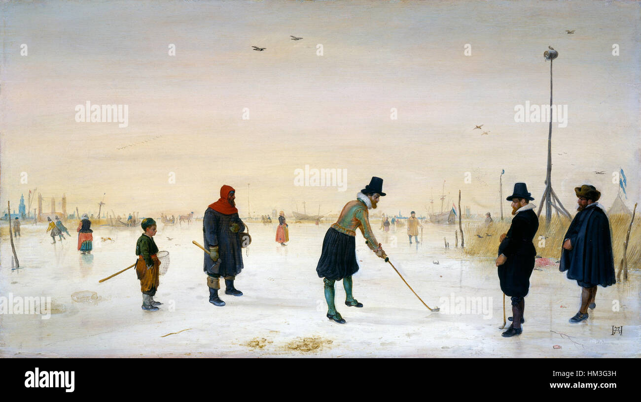 'Ice Skaters' by Hendrick Avercamp, an oil painting depicting people ...