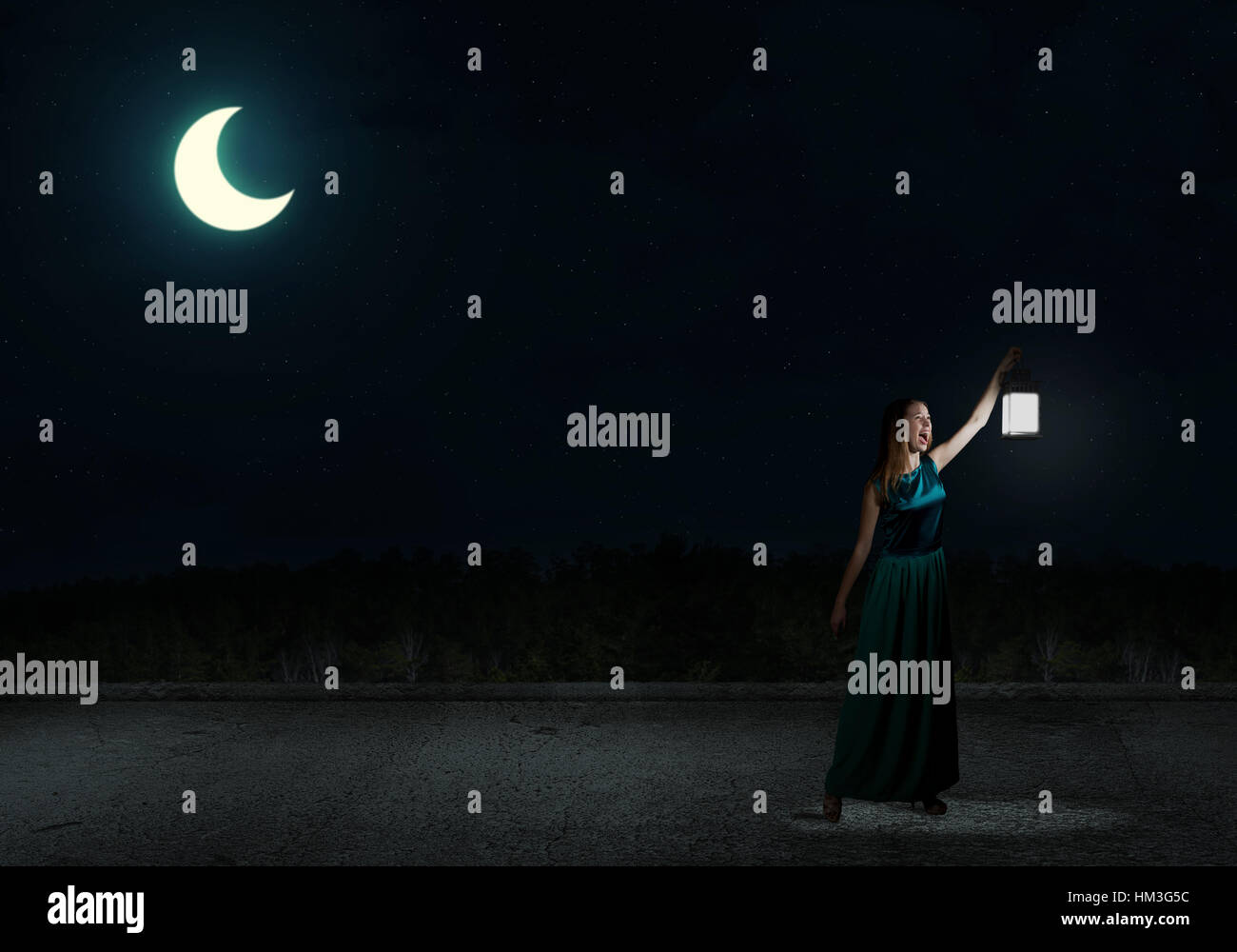 Girl lost in night Stock Photo - Alamy
