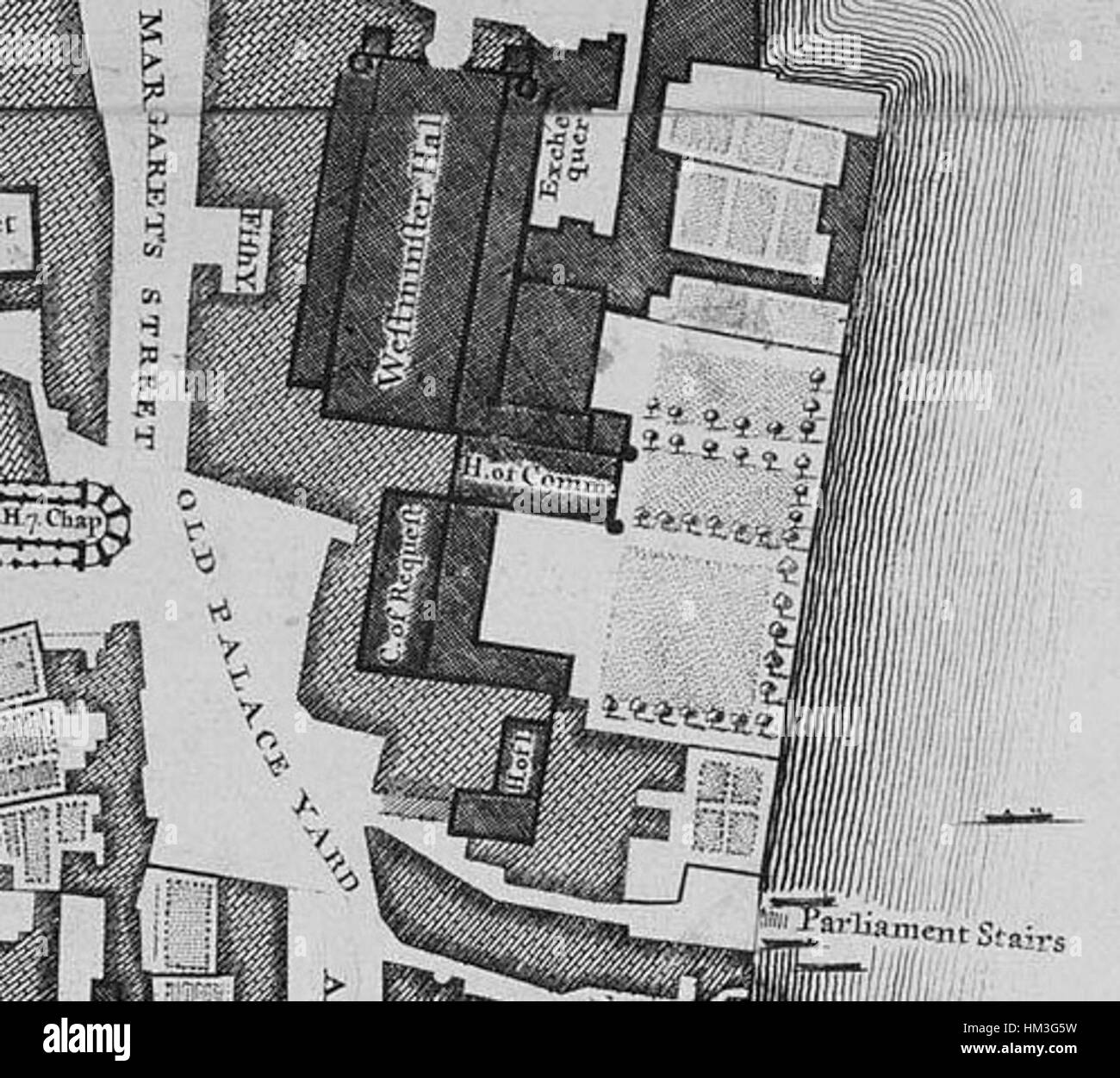 A map detail of the Palace of Westminster, by John Roque, depicting the ...