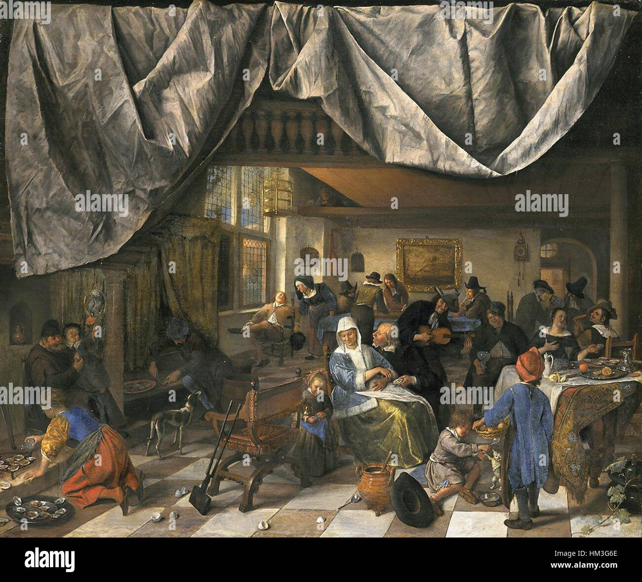 'Jan Steen 012', an oil painting by Jan Steen, depicting a lively scene ...