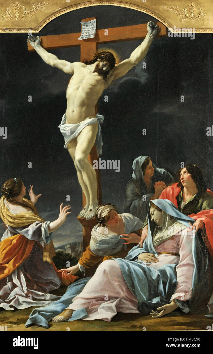 'La Crucifixion' by Simon Vouet, an oil painting capturing the dramatic ...