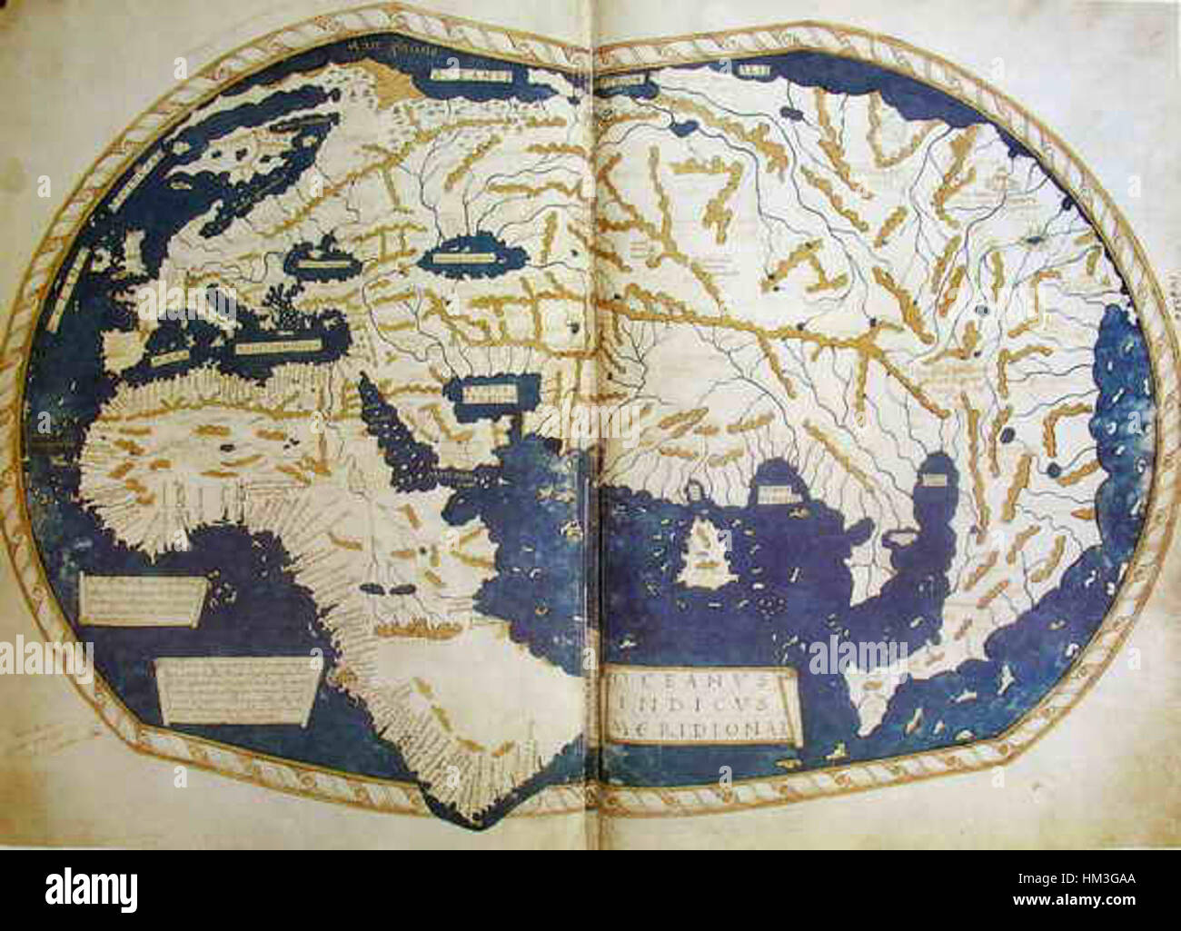 Henricus Martellus' World Map on display at a museum, depicting the ...