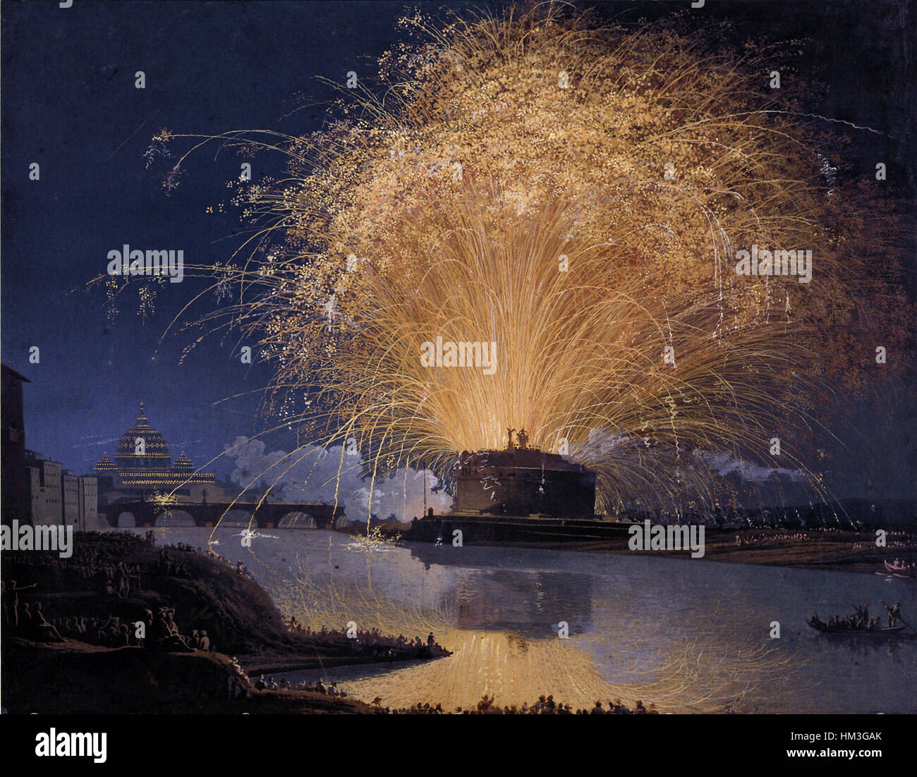A historical painting titled 'Feuerwerk auf der Engelsburg in Rom ...