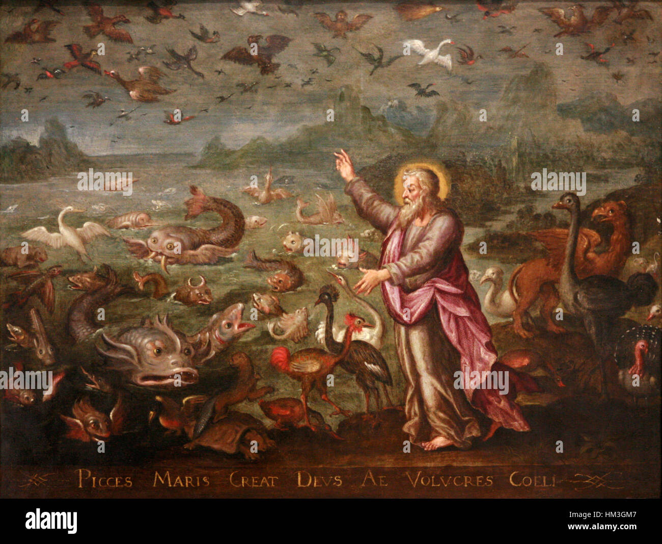 This artwork, titled 'God Creating the Birds and the Fishes,' depicts ...