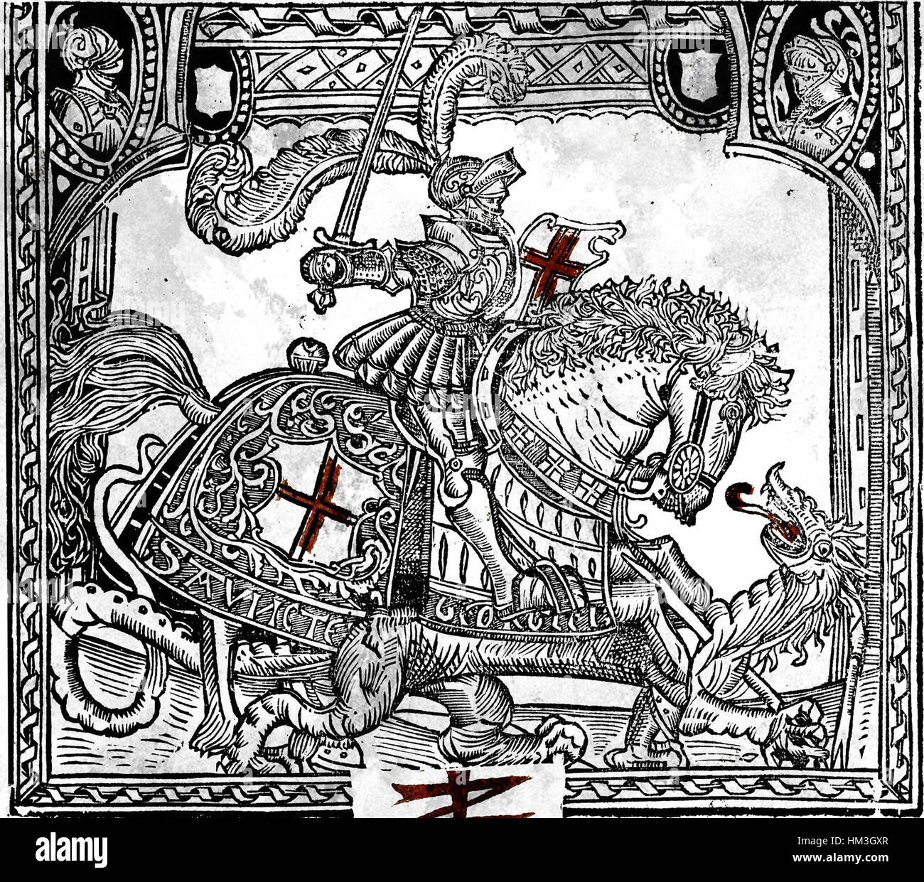 A woodcut from 1527 depicting knights in armor. This historical print ...