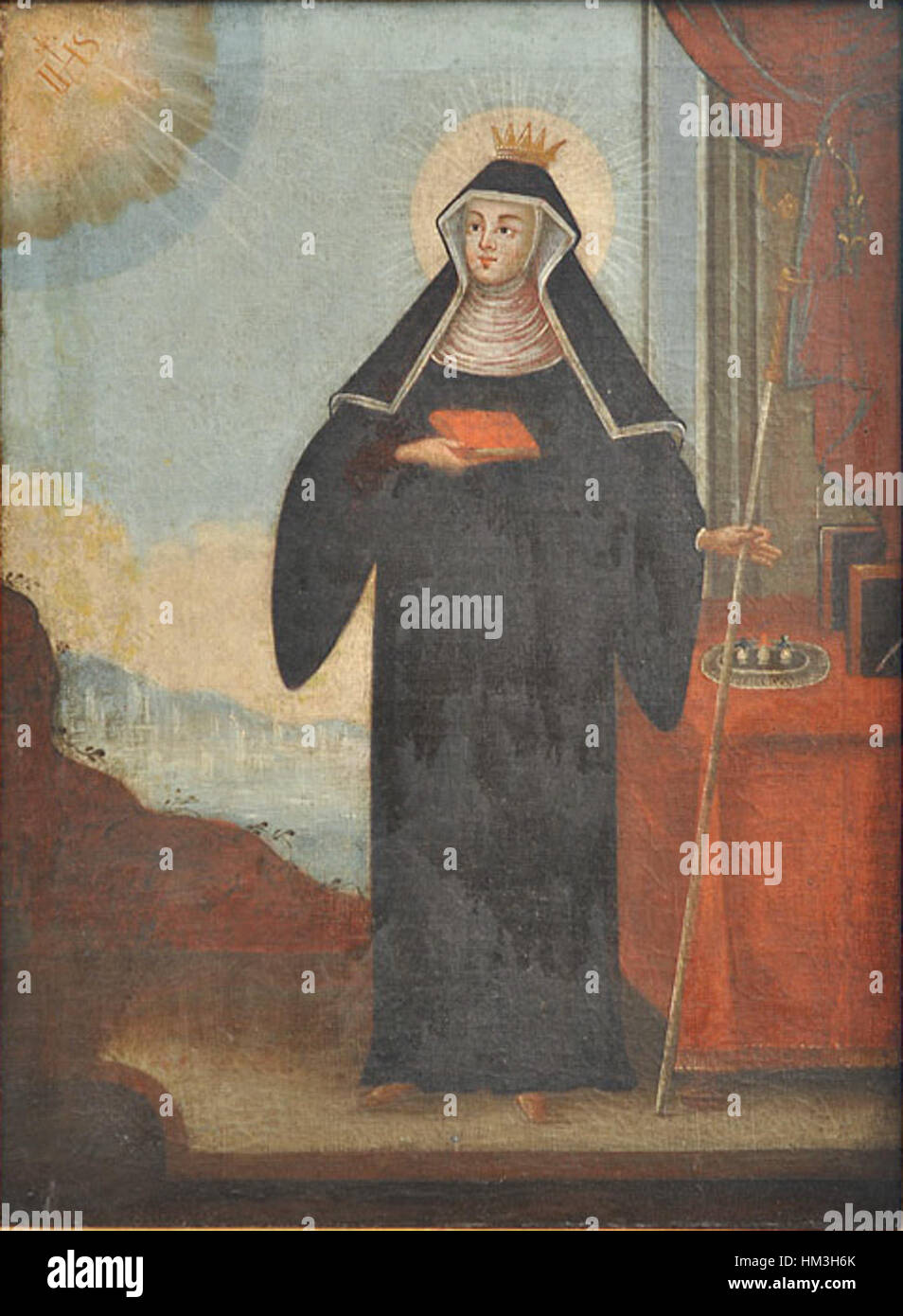 'Hl Walburga' is an oil painting depicting a religious figure, possibly ...