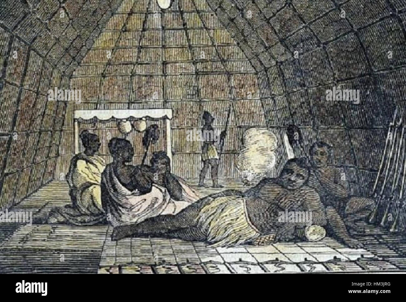 Interior of Chief's house with native Hawaiians fanning him, by Louis ...