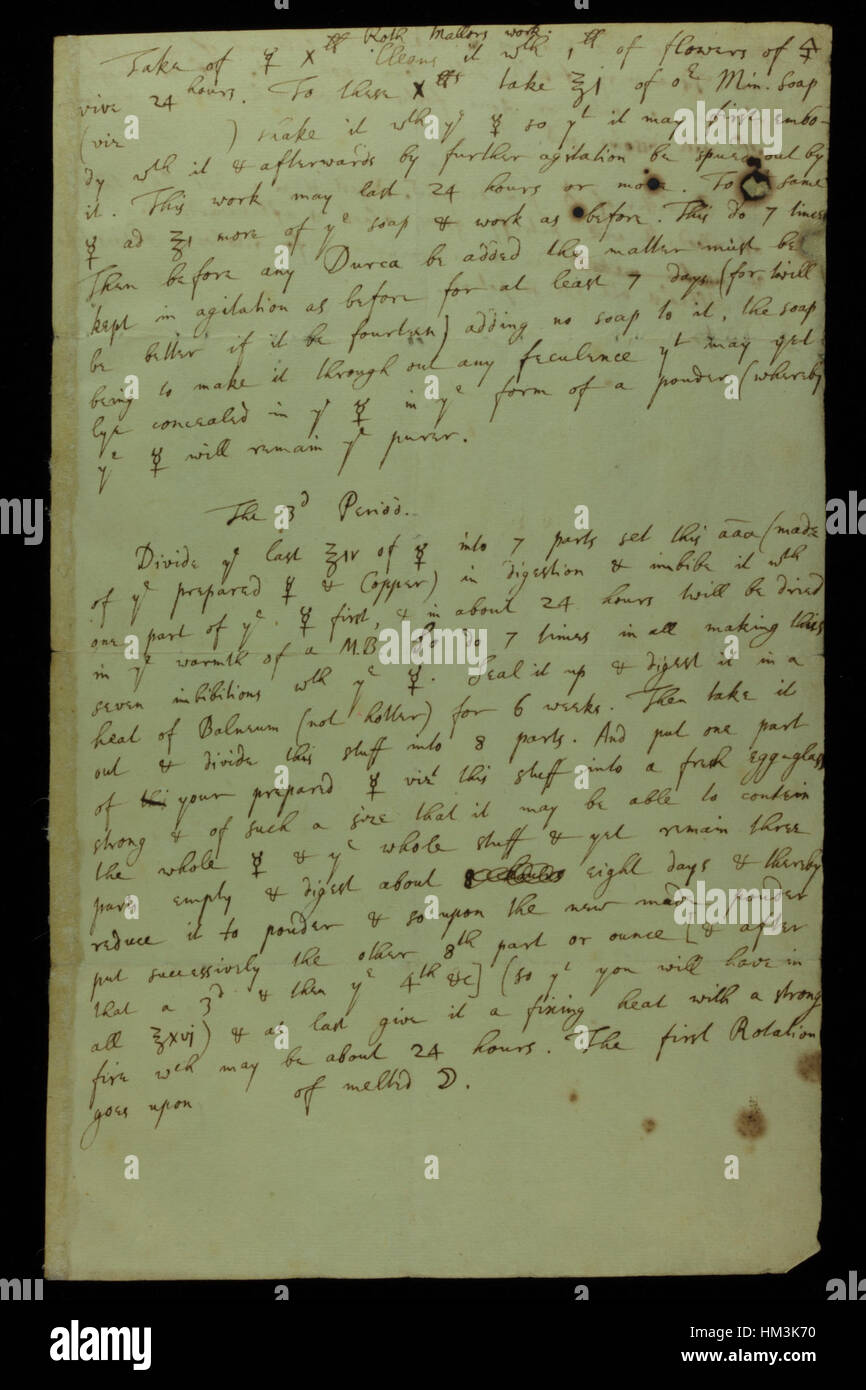 Isaac Newton alchemical manuscript page AQ17 (2 Stock Photo - Alamy
