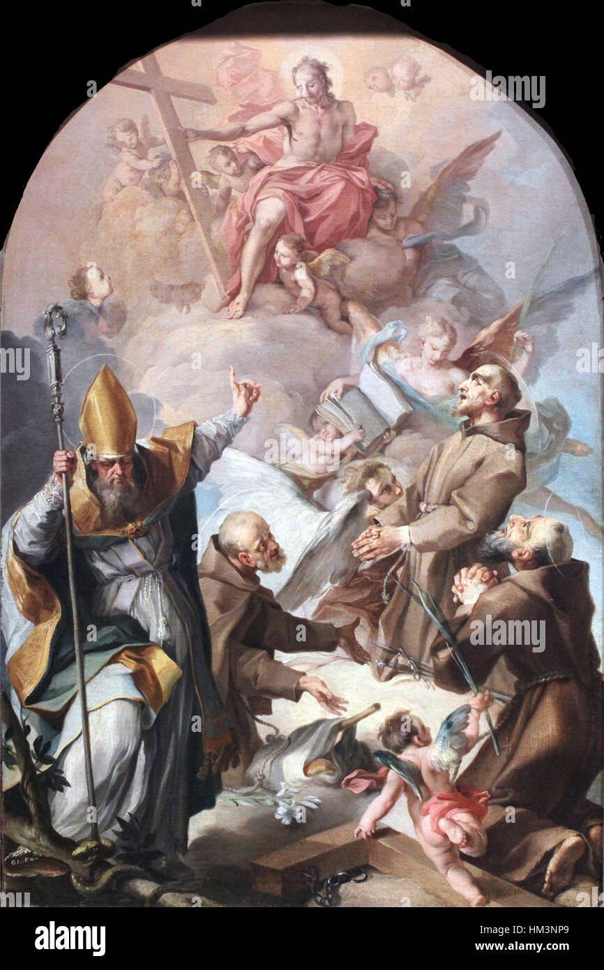 This painting features a Capuchin saint and a bishop praying ...
