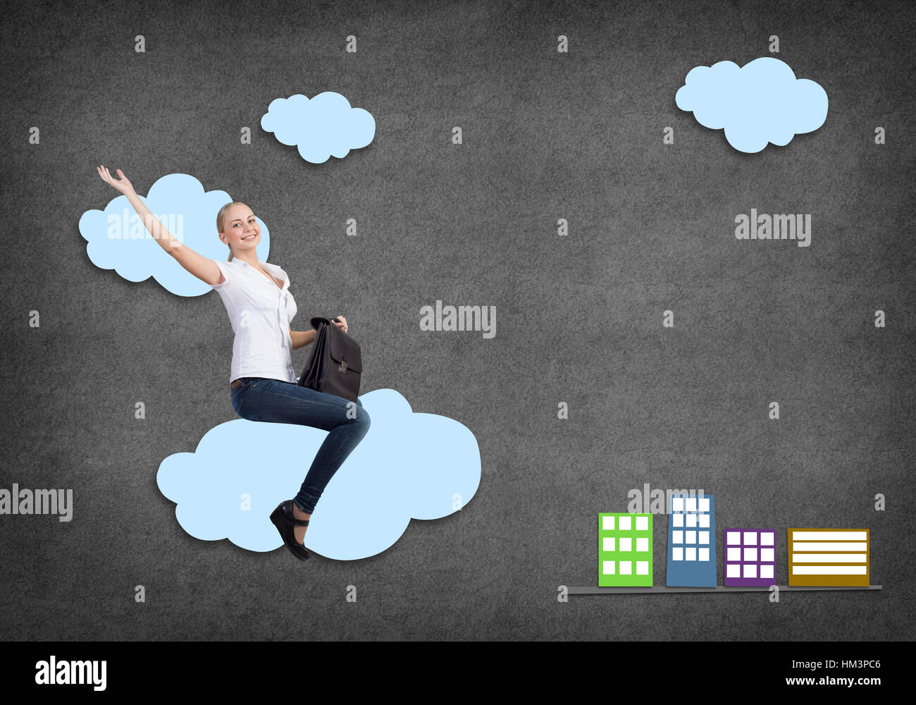 Girl riding cloud Stock Photo - Alamy